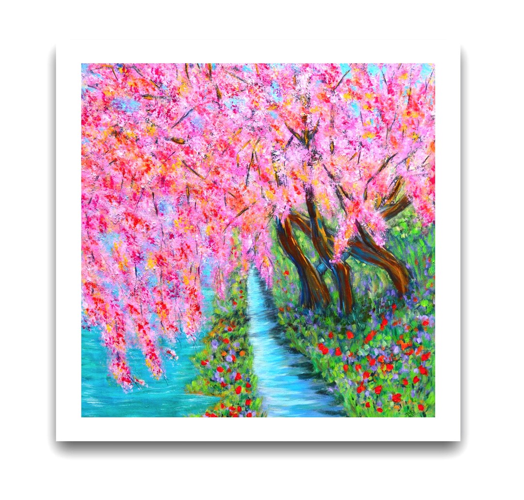 Miniature Cherry Tree Art Print 2x2 3x3, 4x4 Landscape Pink Flowers - Etsy