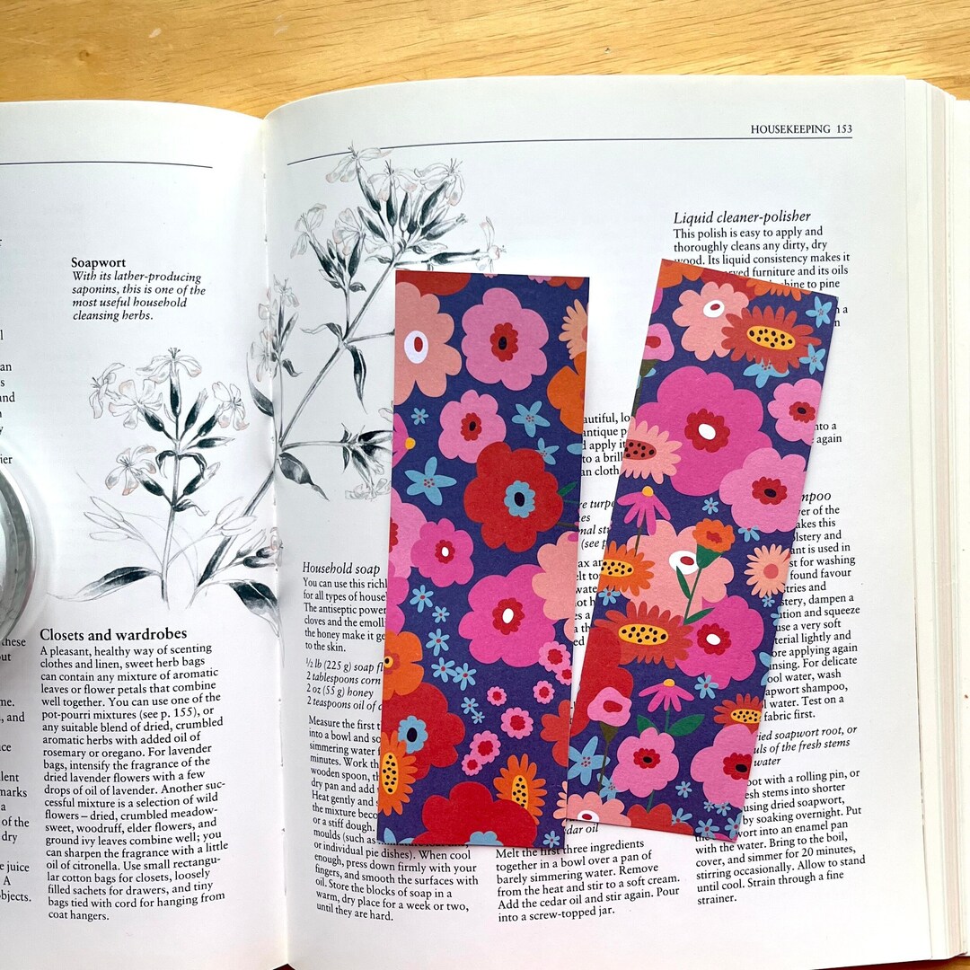 Flowers Bookmarks Bold Colors 6x2 Set of 2 Book Accessories Gift for ...