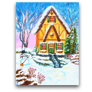 Christmas Painting Art Print Gingerbread House With Snowman 10x8 - Etsy