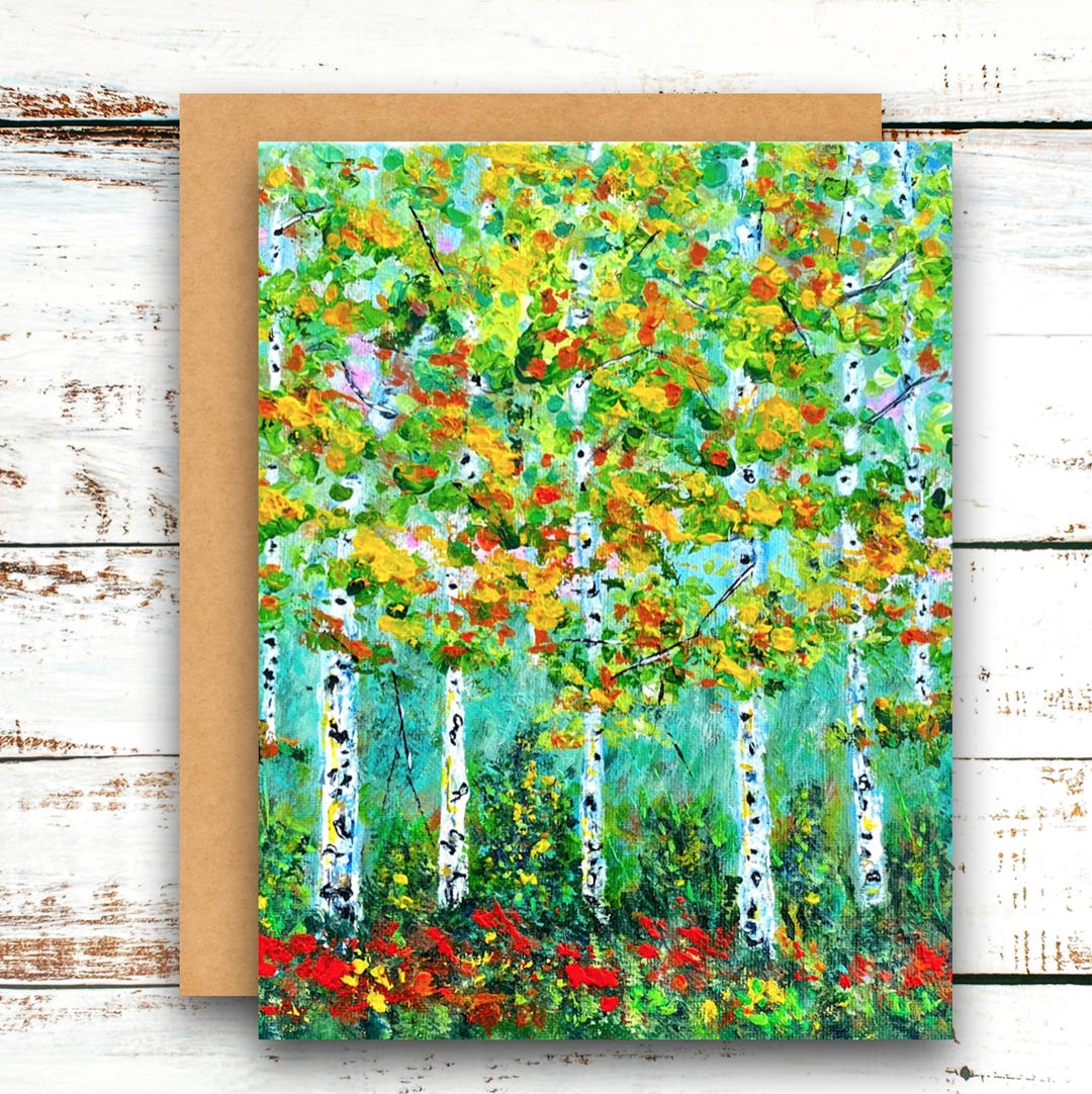 Emerald Forest Blank Folded Note Greeting Card Aspen Trees With ...