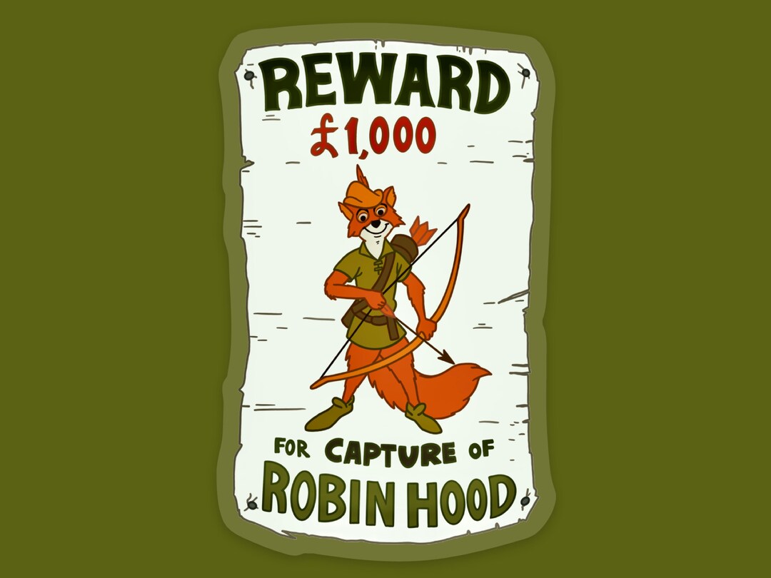 Robin Hood Disney Sticker | Wanted Poster Vinyl Decal for Car, Laptop ...