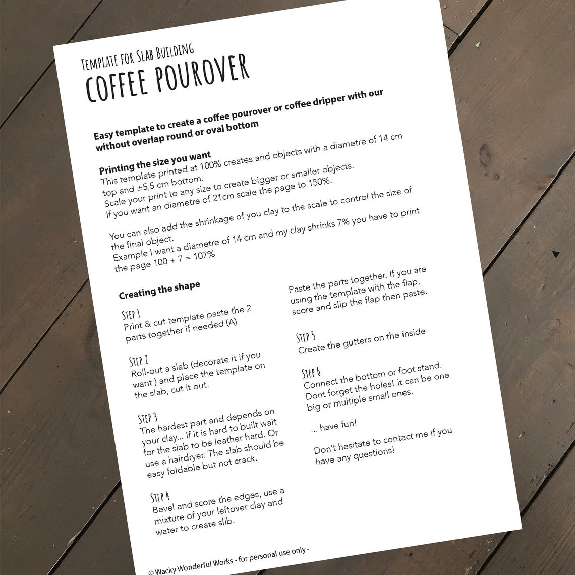 Coffee Dripper Cone Pottery Template Pattern for Slab Building a Coffee ...