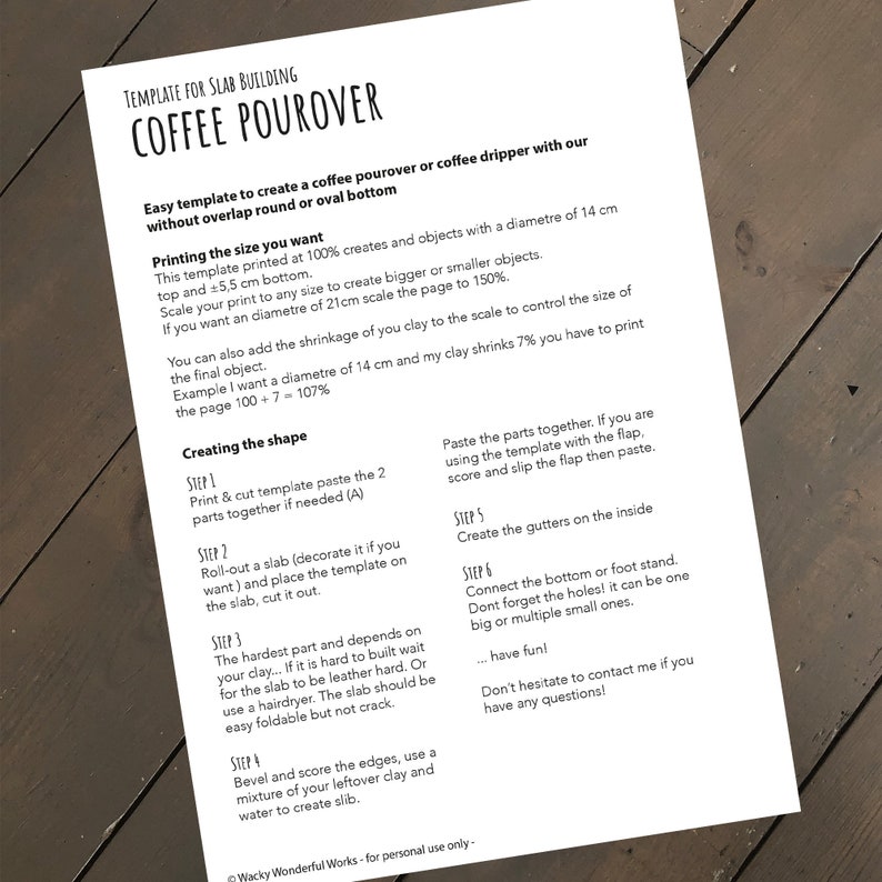 Coffee Dripper Cone Pottery Template Pattern for Slab Building a Coffee ...