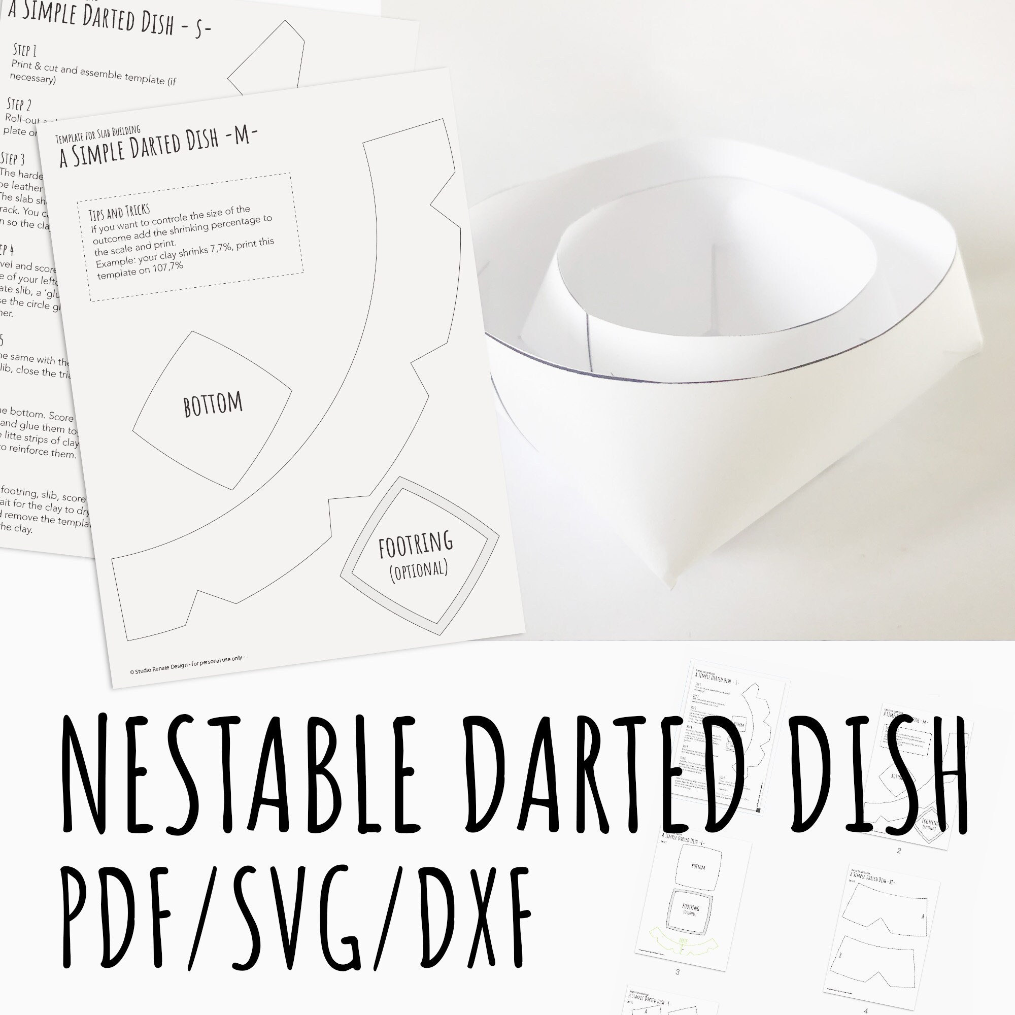 2d Print Template for Slab Building a Simple Darted Serving Dish SVG ...