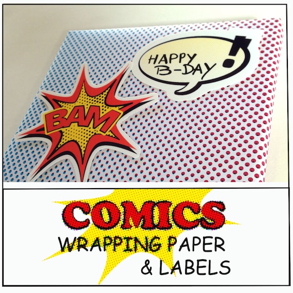 Hero Comic Theme Gift Wrapping Paper and Labels Papercraft | Etsy