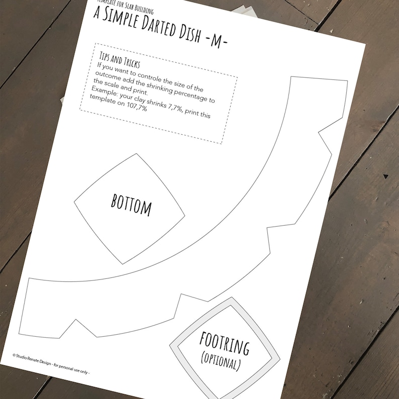 2d Print Template for Slab Building a Simple Darted Serving - Etsy