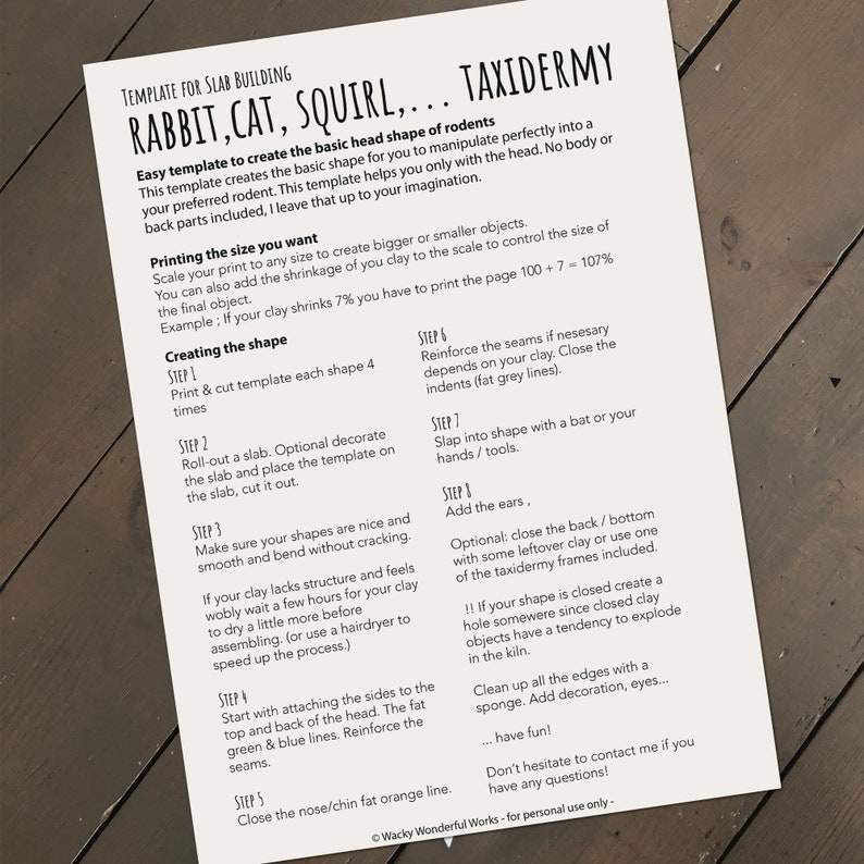 Rabbit Cat Squirl Template Pottery Pattern for Slab Building Rodent ...