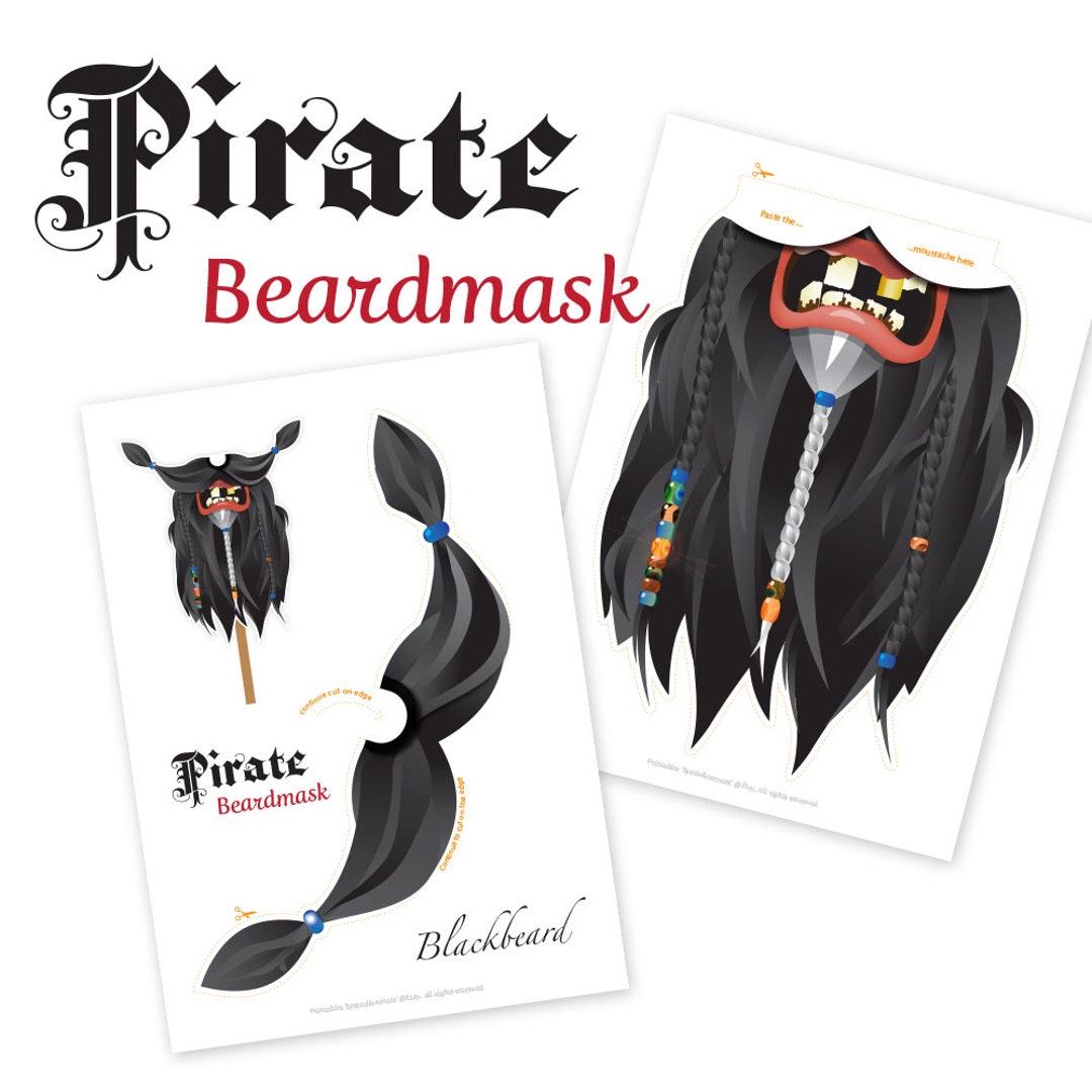 Photo-booth Pirate Blackbeard's Beard-mask Printable Paper-craft Party ...