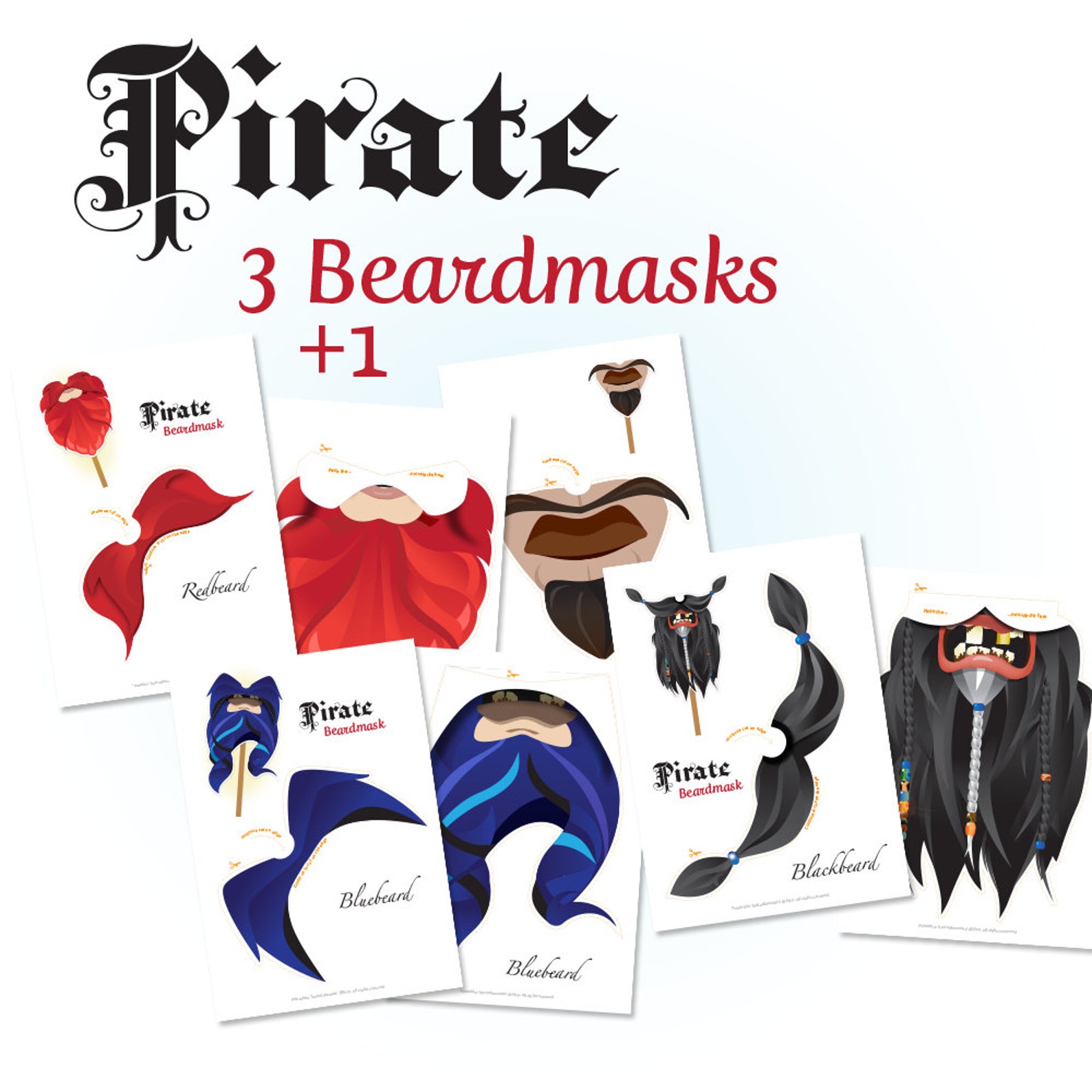 Fun Pirate 3 1 Beard's Beard-mask Printable Photo Booth - Etsy