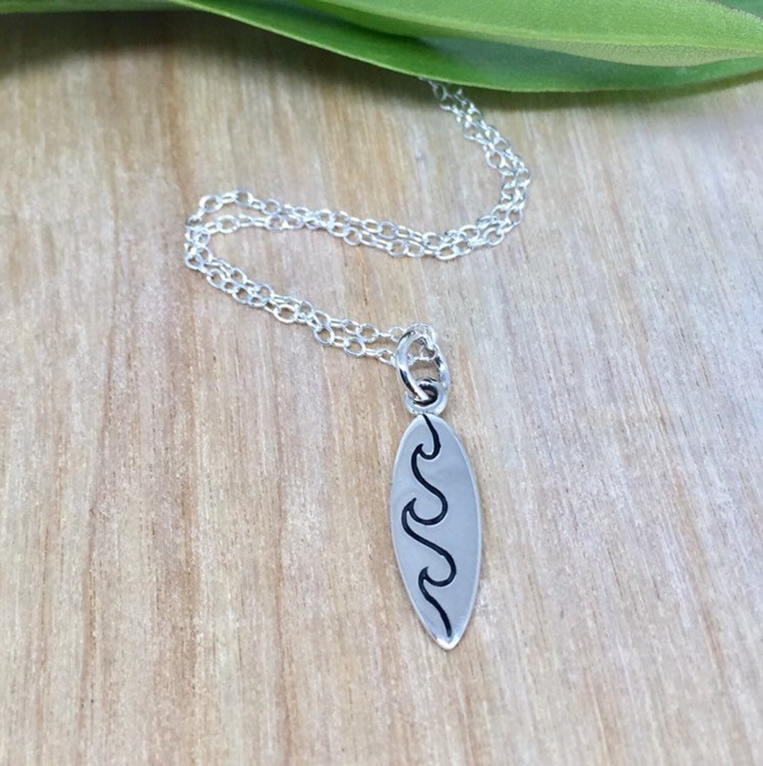 Surfboard Necklace Sterling Silver / Surf a Wave Pendant / Artisan ...