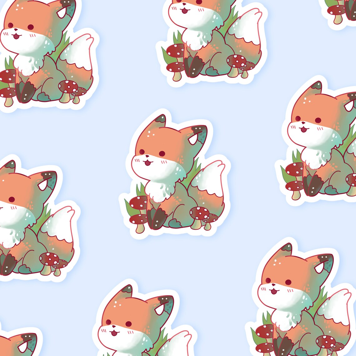 Cute Mushroom Fox Sticker Holographic Waterproof Die Cut - Etsy