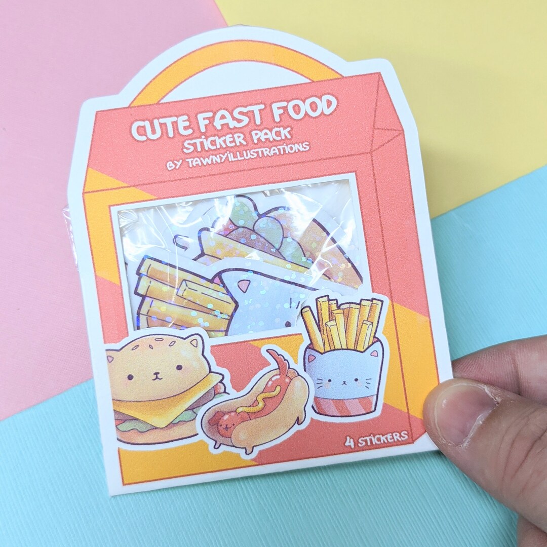 Cute Fast Food Holographic Sticker Pack (4) - Etsy