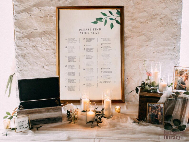 Greenery Wedding Seating Chart Template • Elegant Botanical • 24x36 ...