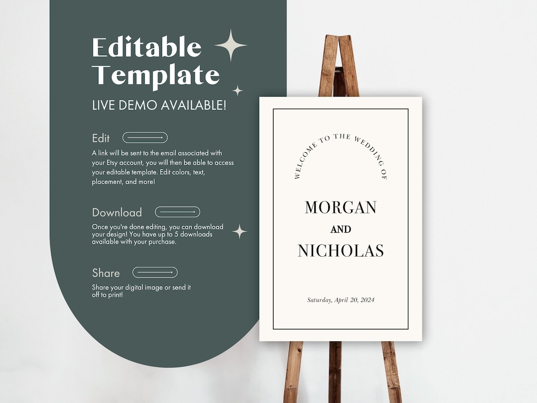 Aria Welcome Sign Template, Classic Timeless Wedding Sign Digital ...