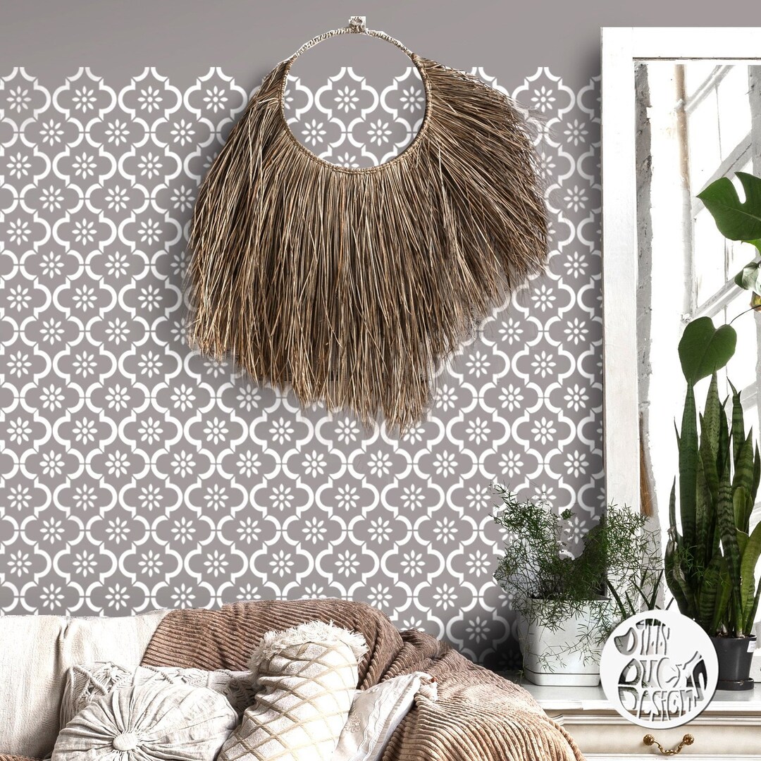 WALL STENCIL for Painting - Jannah Flower Moroccan Boho Reusable Floor ...