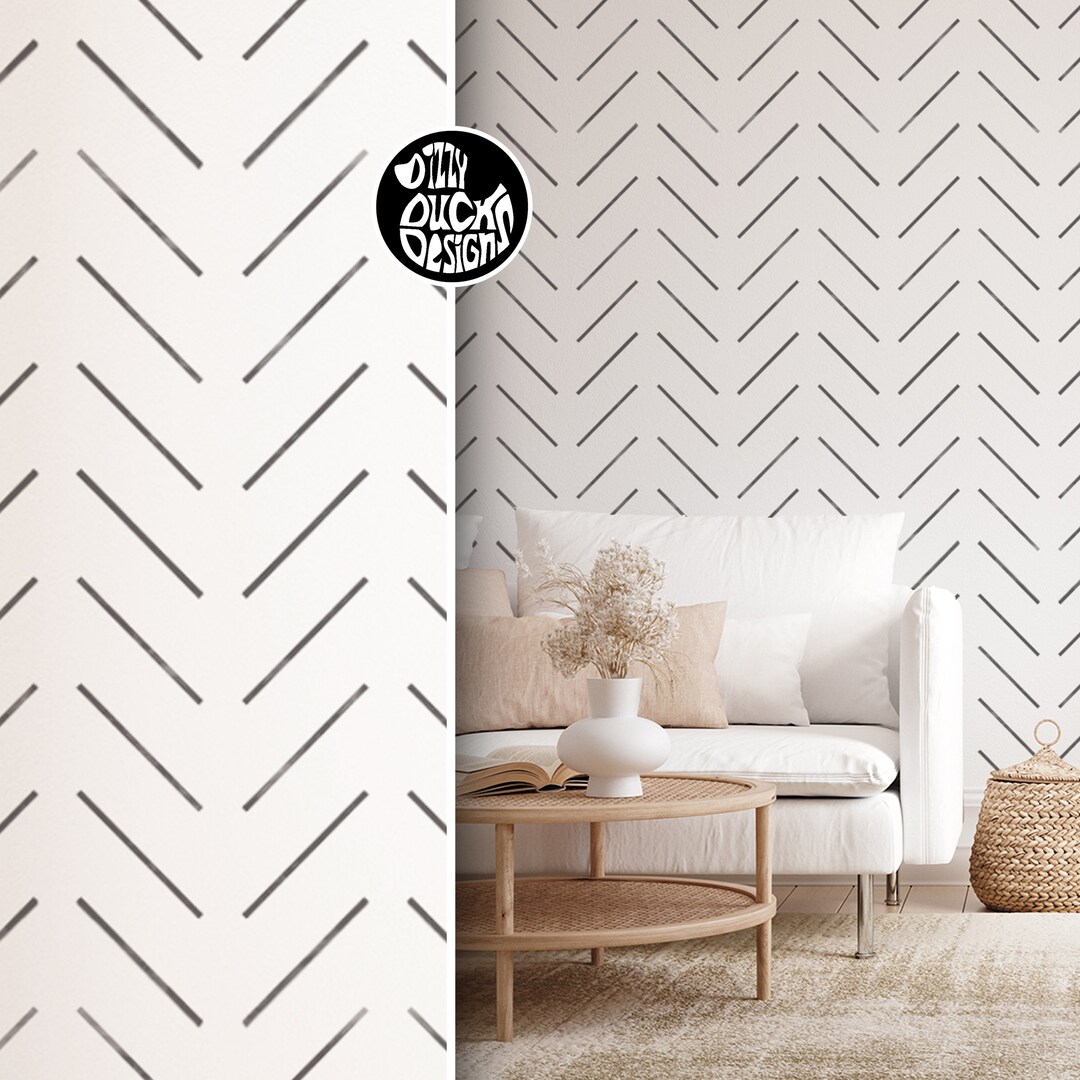 Modern Herringbone LARVIK Wall Stencil for Painting - Minimal Thin Line ...
