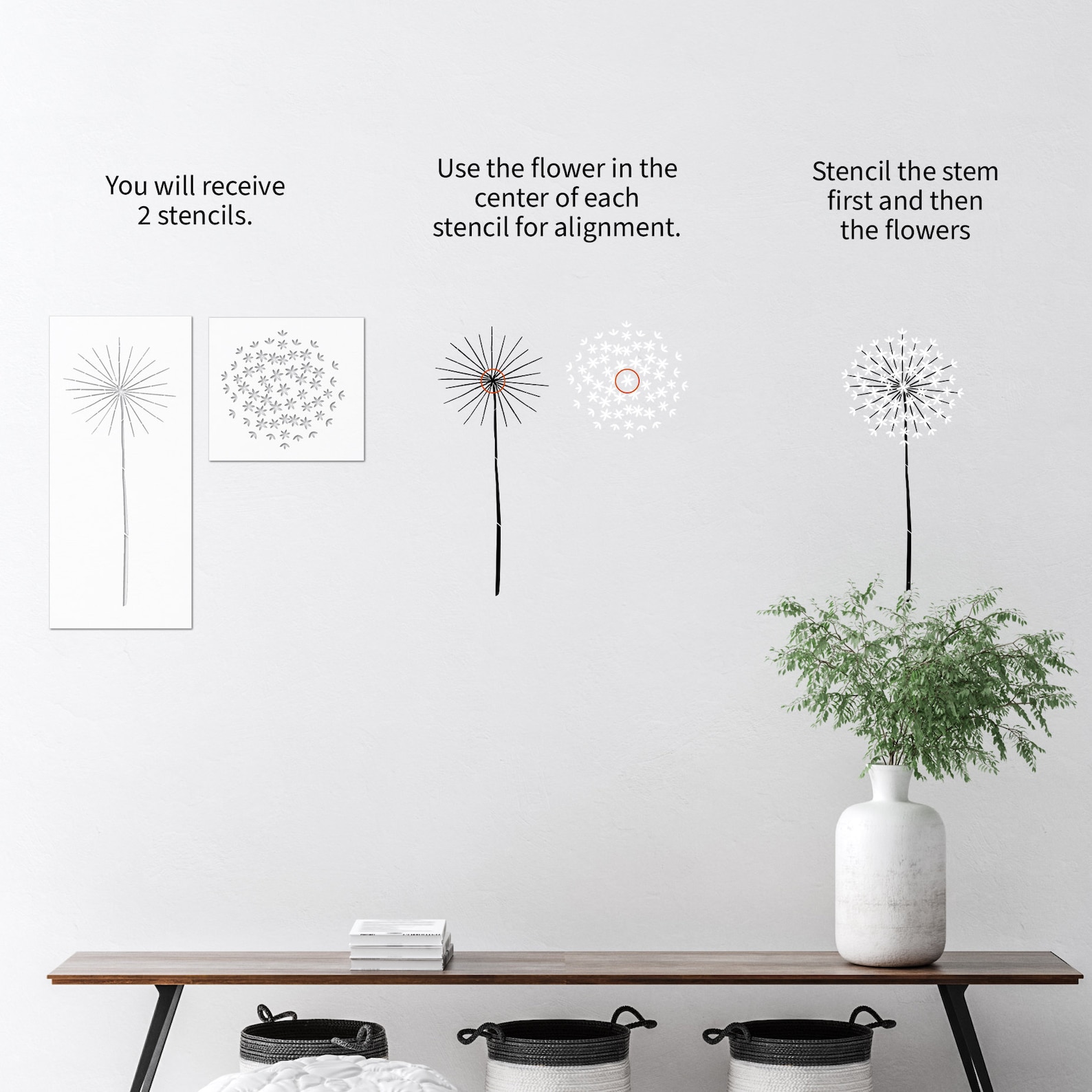 ALLIUM FLOWER Stencils for Walls Furniture Crafts - Reusable Botanical ...