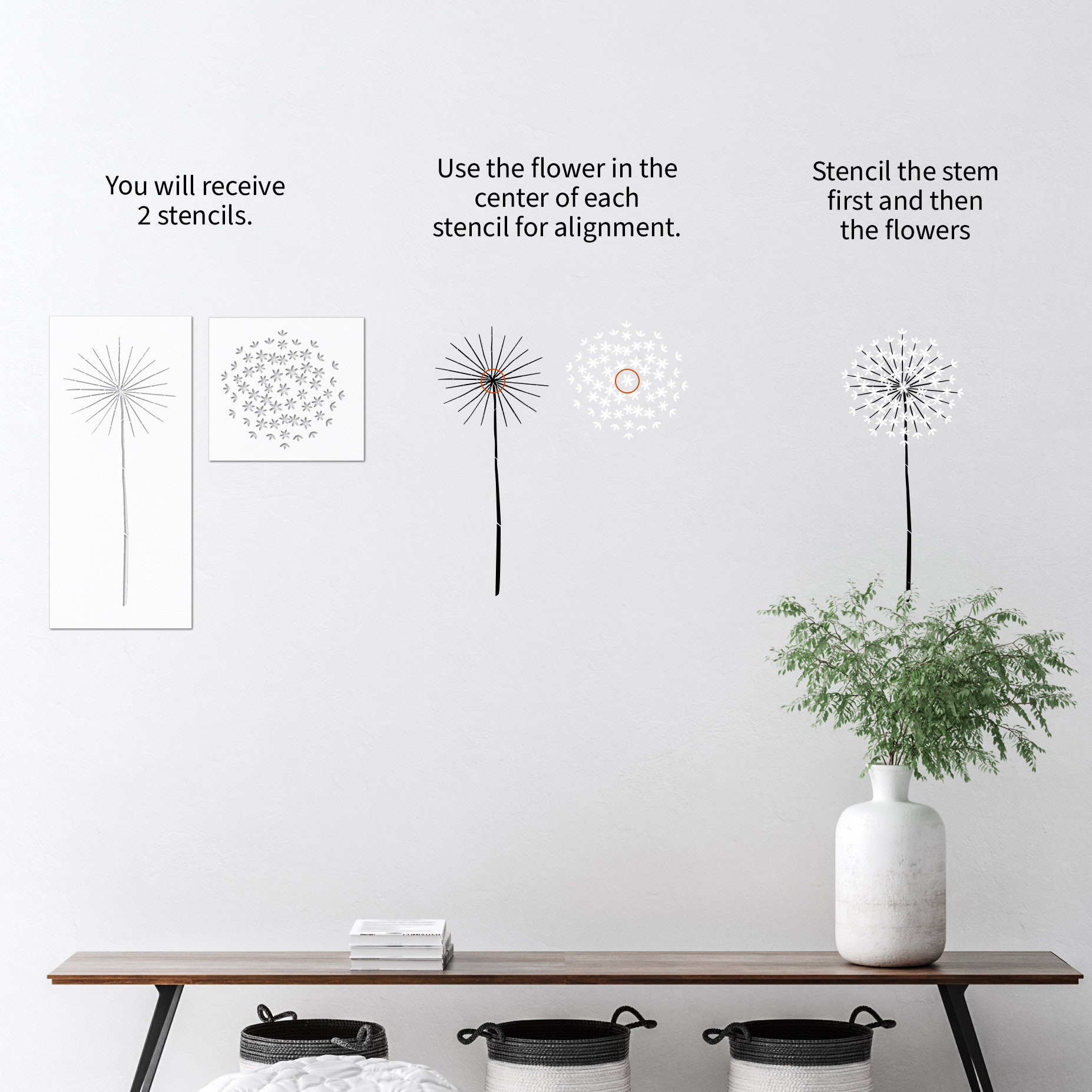 ALLIUM FLOWER Stencils for Walls Furniture Crafts - Reusable Botanical ...