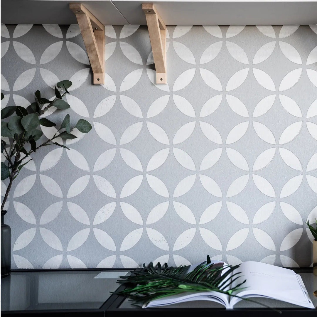 WALL STENCIL - Geometric Stencil for Painting - Tsunagi Wall Stencil ...