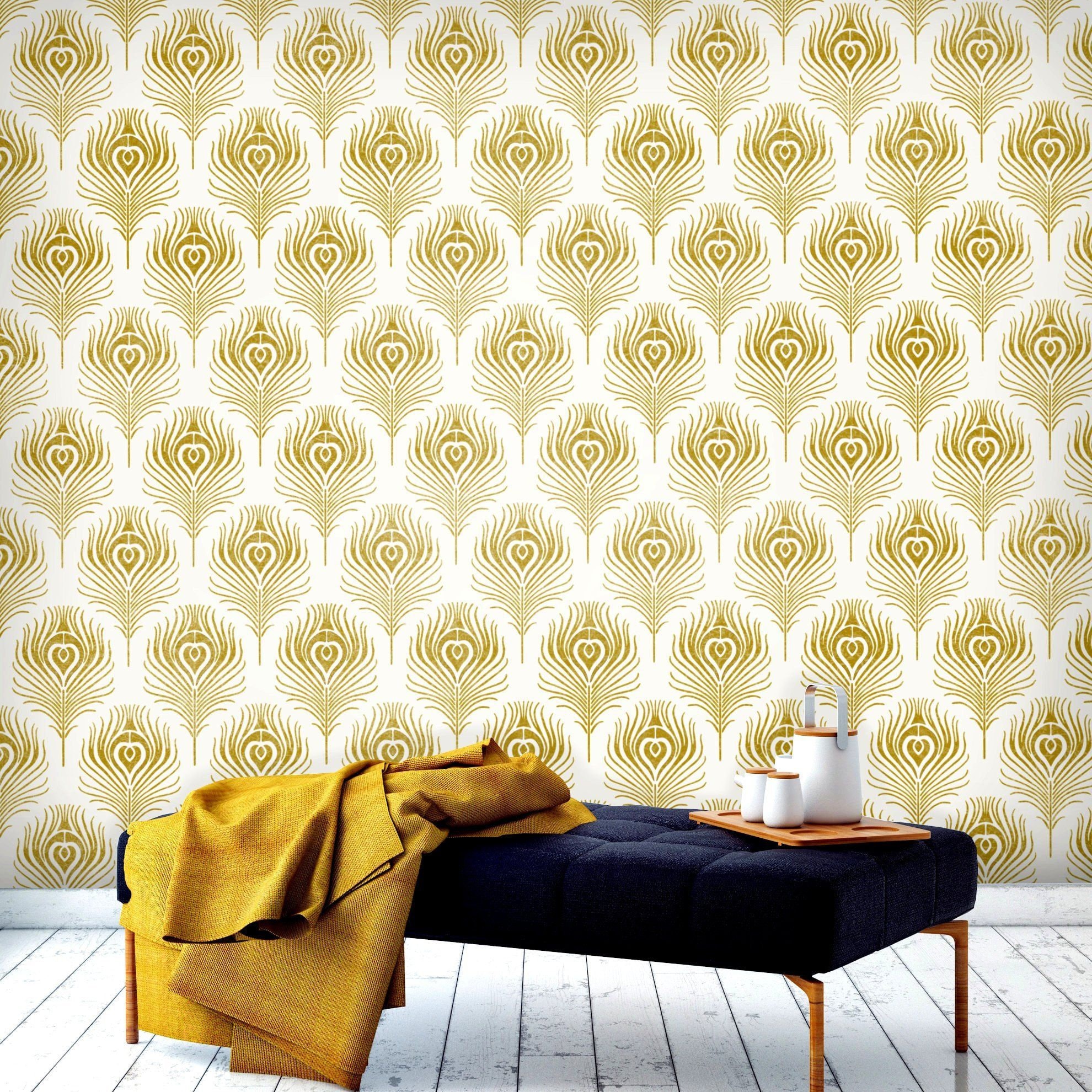 Peacock Feather Wall Stencil