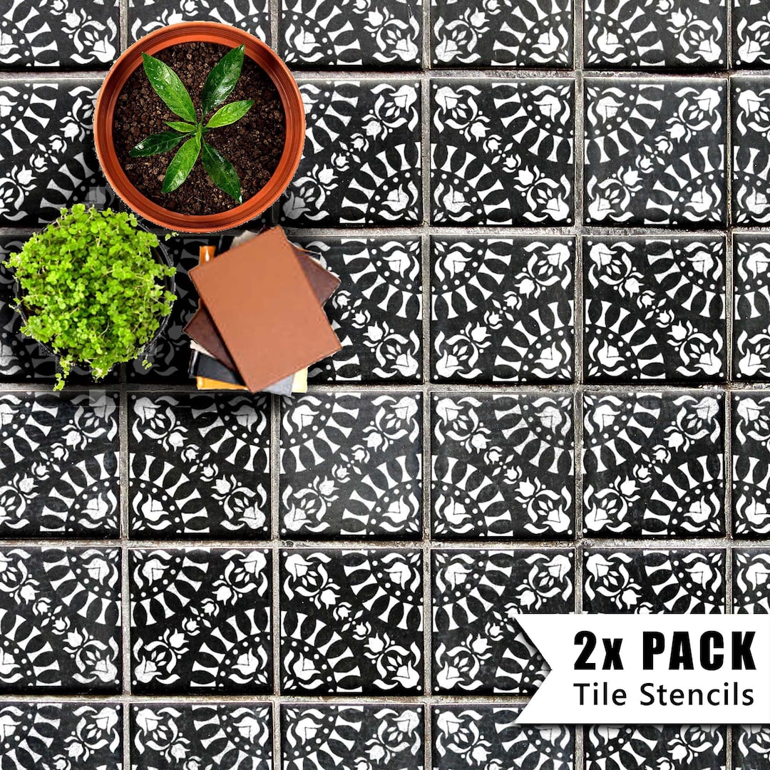 Tile Stencils for Painting Bathroom Kitchen Wall Floor Tiles and Garden ...
