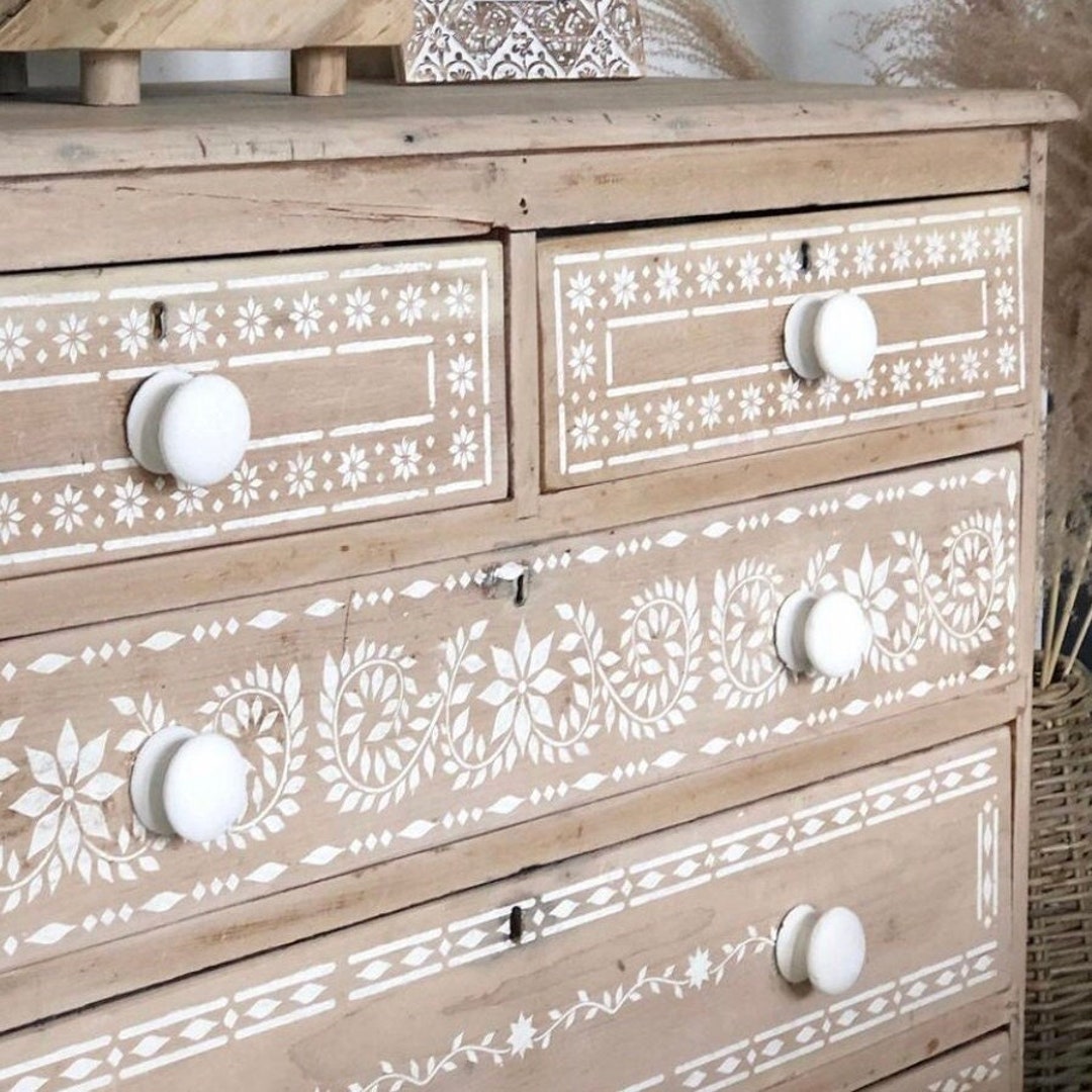 Bone Inlay Stencil Set - Pack of 7 Boho Indian Craft Furniture Wall ...