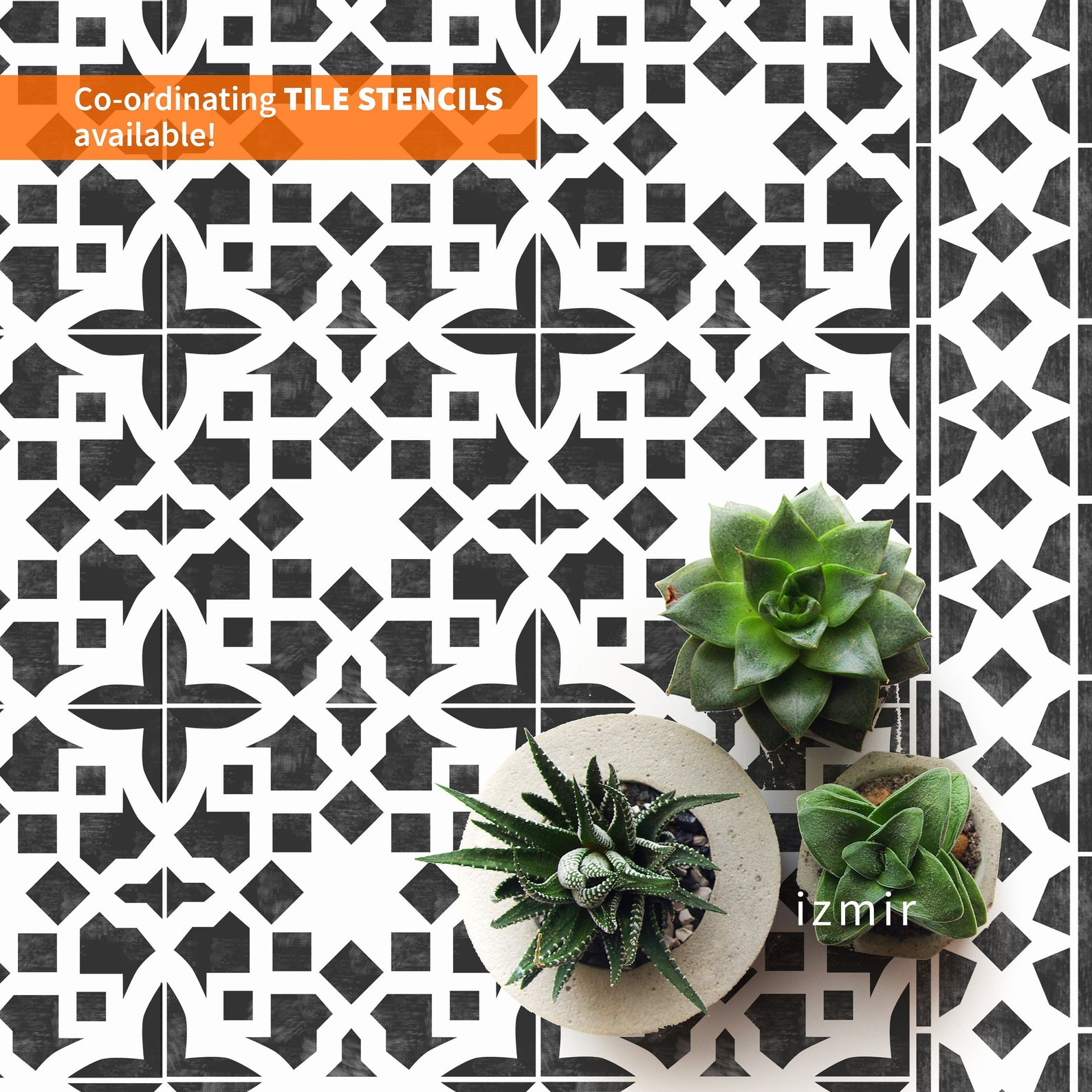 Faux Tile Border Stencil for Bathroom Walls Floors - REVNAK Moroccan ...