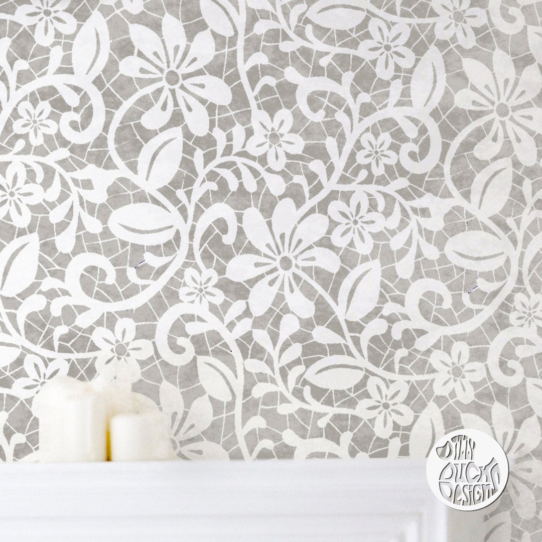 WALL STENCIL for Painting Reusable LACE Damask Stencil Lace Wall ...