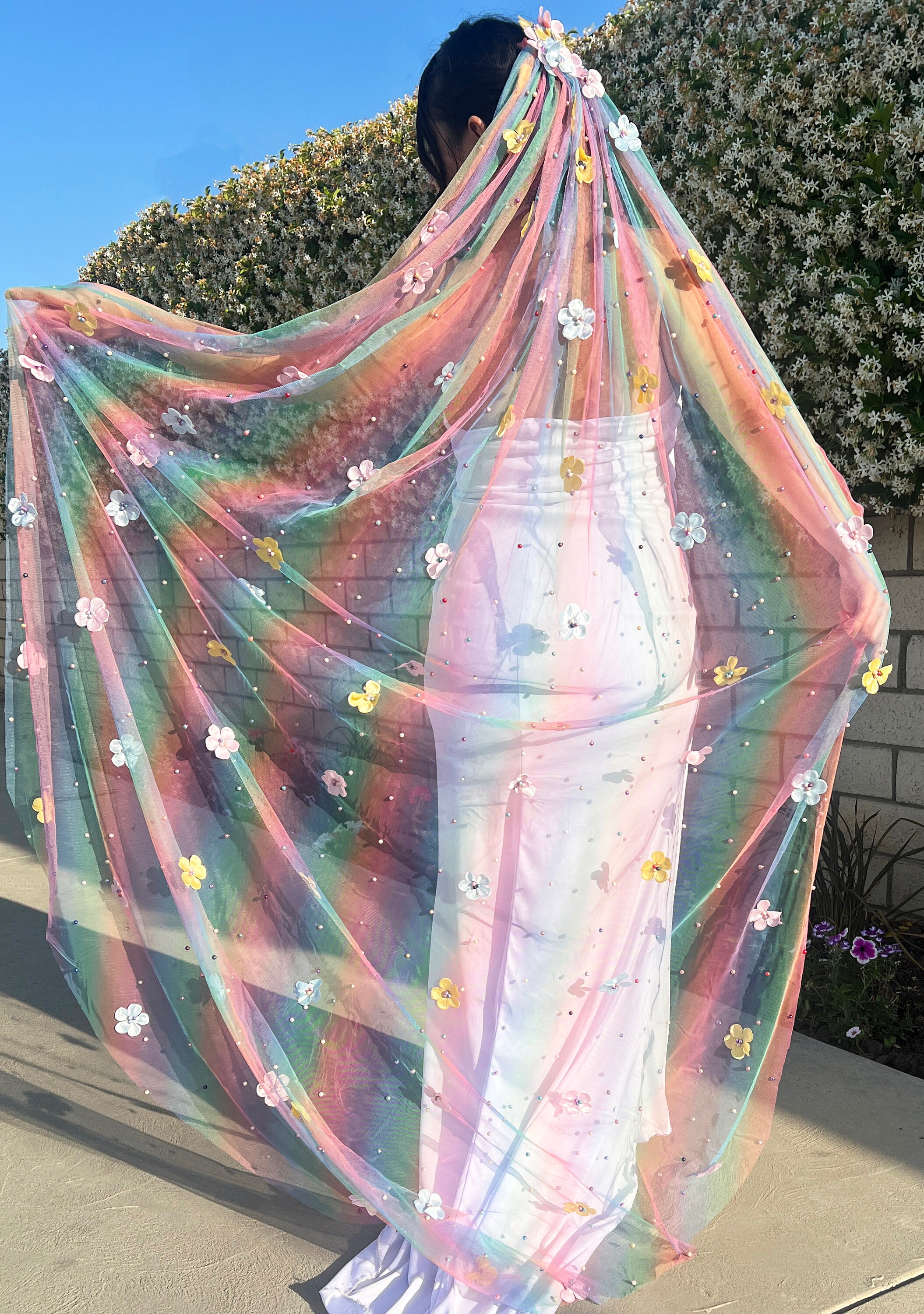 Unicorn Bridal Veil, Rainbow Wedding Veil, Multicolor 3D Flower Bridal ...