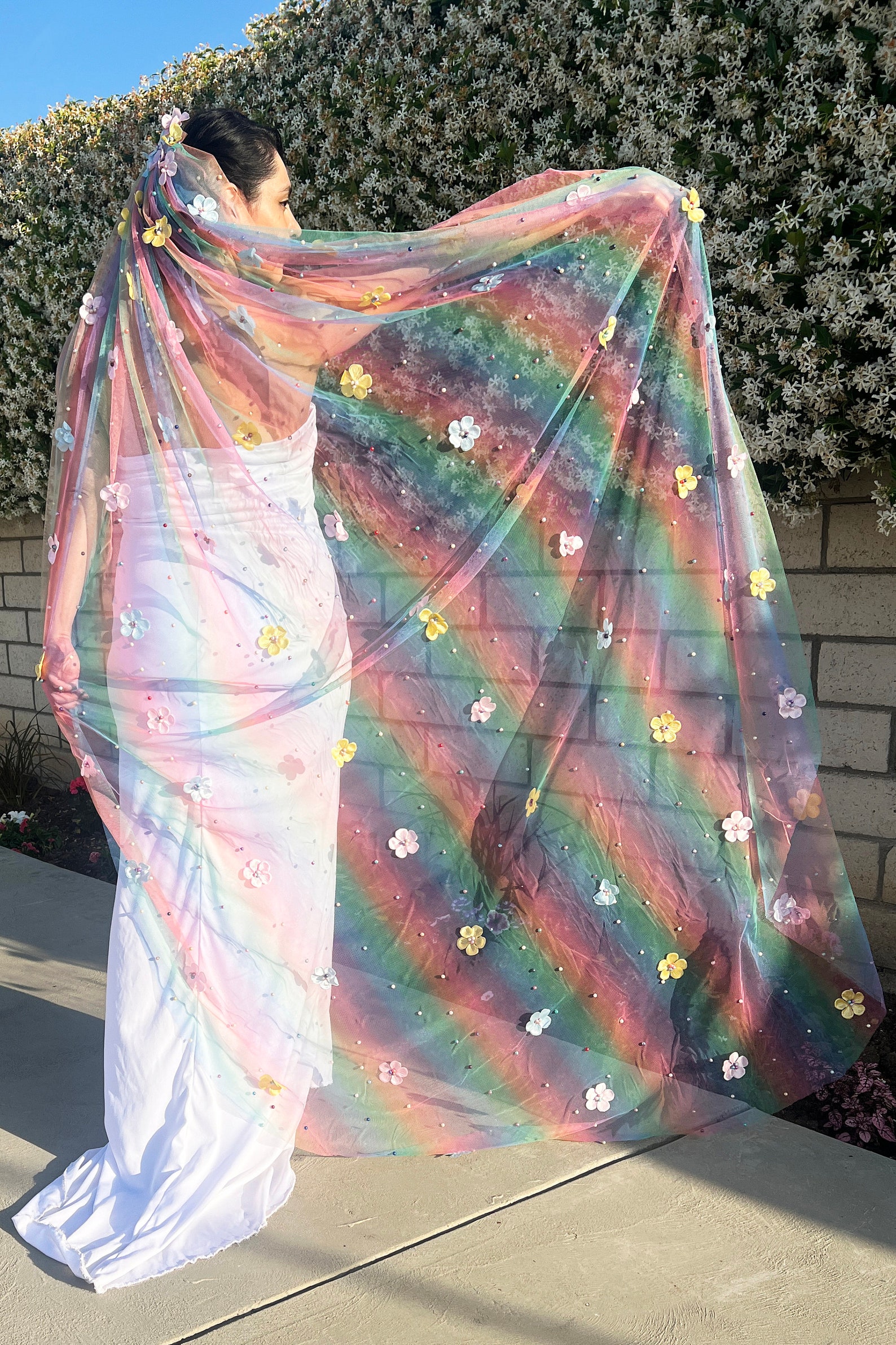 Unicorn Bridal Veil, Rainbow Wedding Veil, Multicolor 3D Flower Bridal ...
