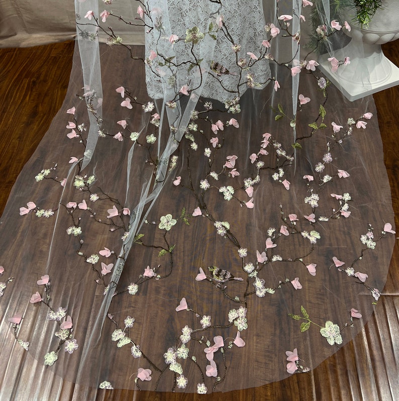 Secret Garden Bridal Veil, Colored Flower Veil, Flower Embroidered ...