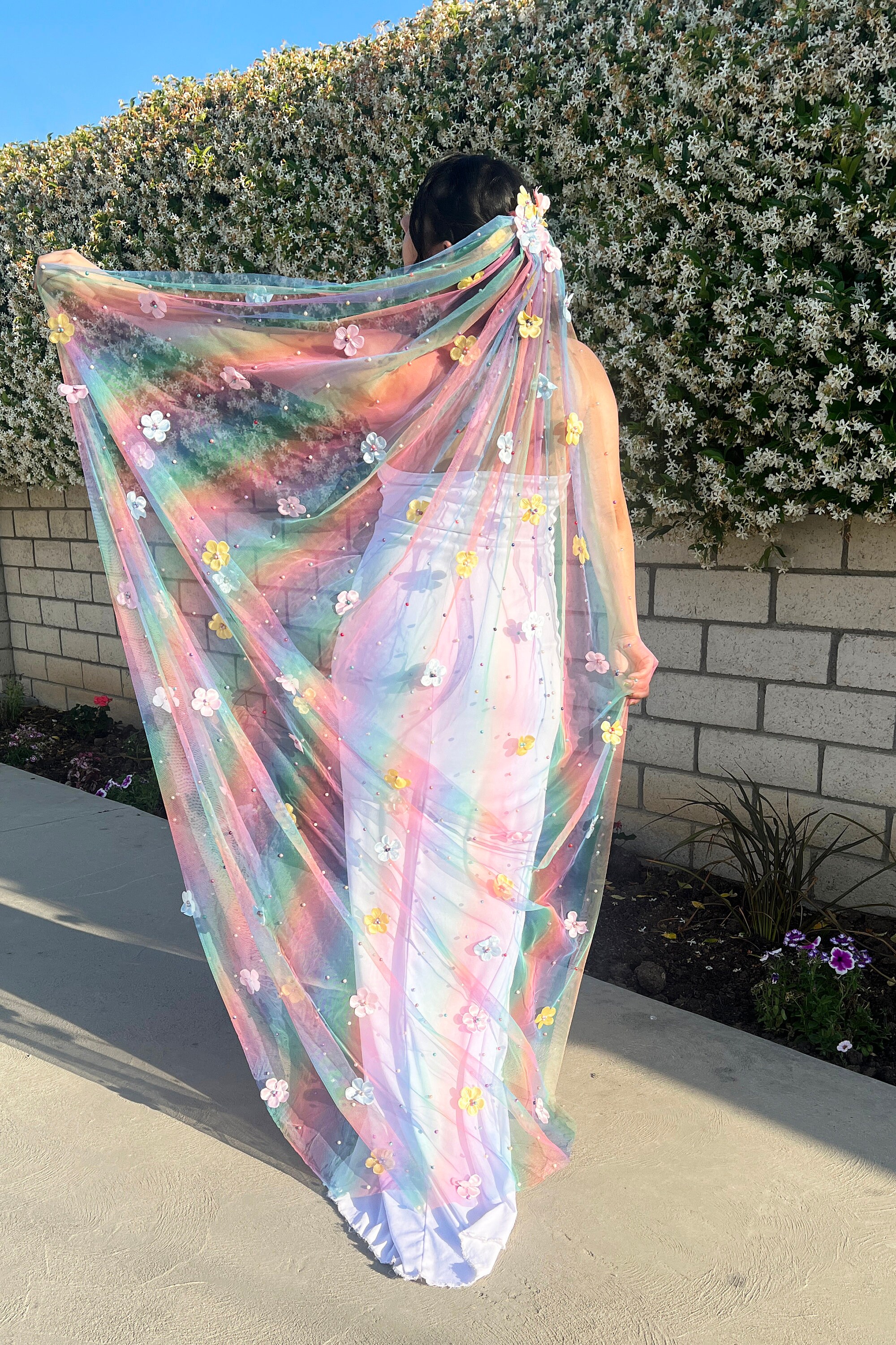 Unicorn Bridal Veil, Rainbow Wedding Veil, Multicolor 3D Flower Bridal ...