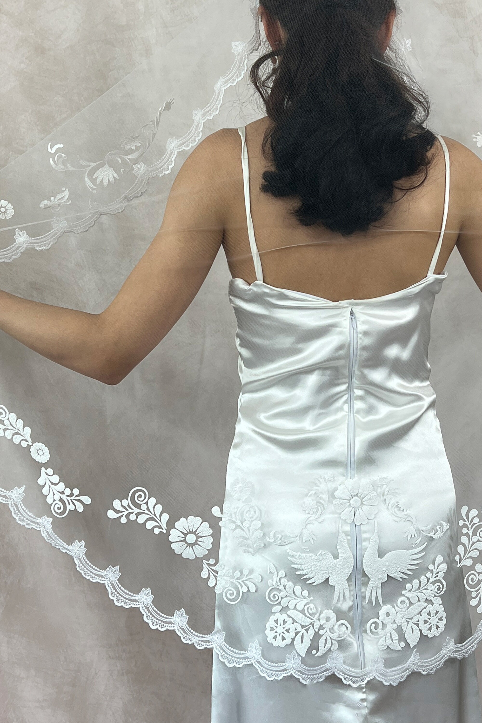 Mantilla Wedding Veil, Mexican Embroidery Veil, Short Lace Veil ...