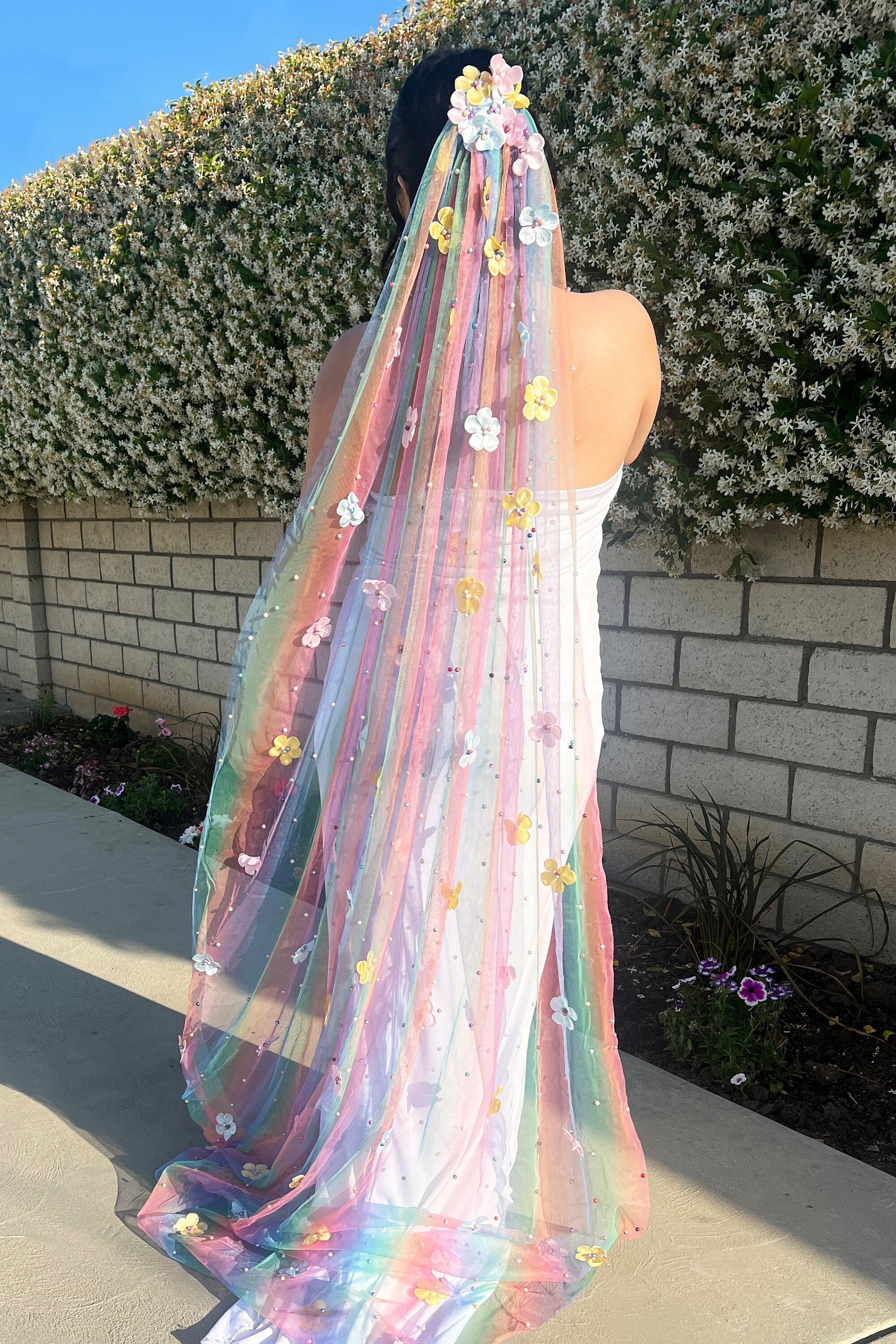 Unicorn Bridal Veil, Rainbow Wedding Veil, Multicolor 3D Flower Bridal ...