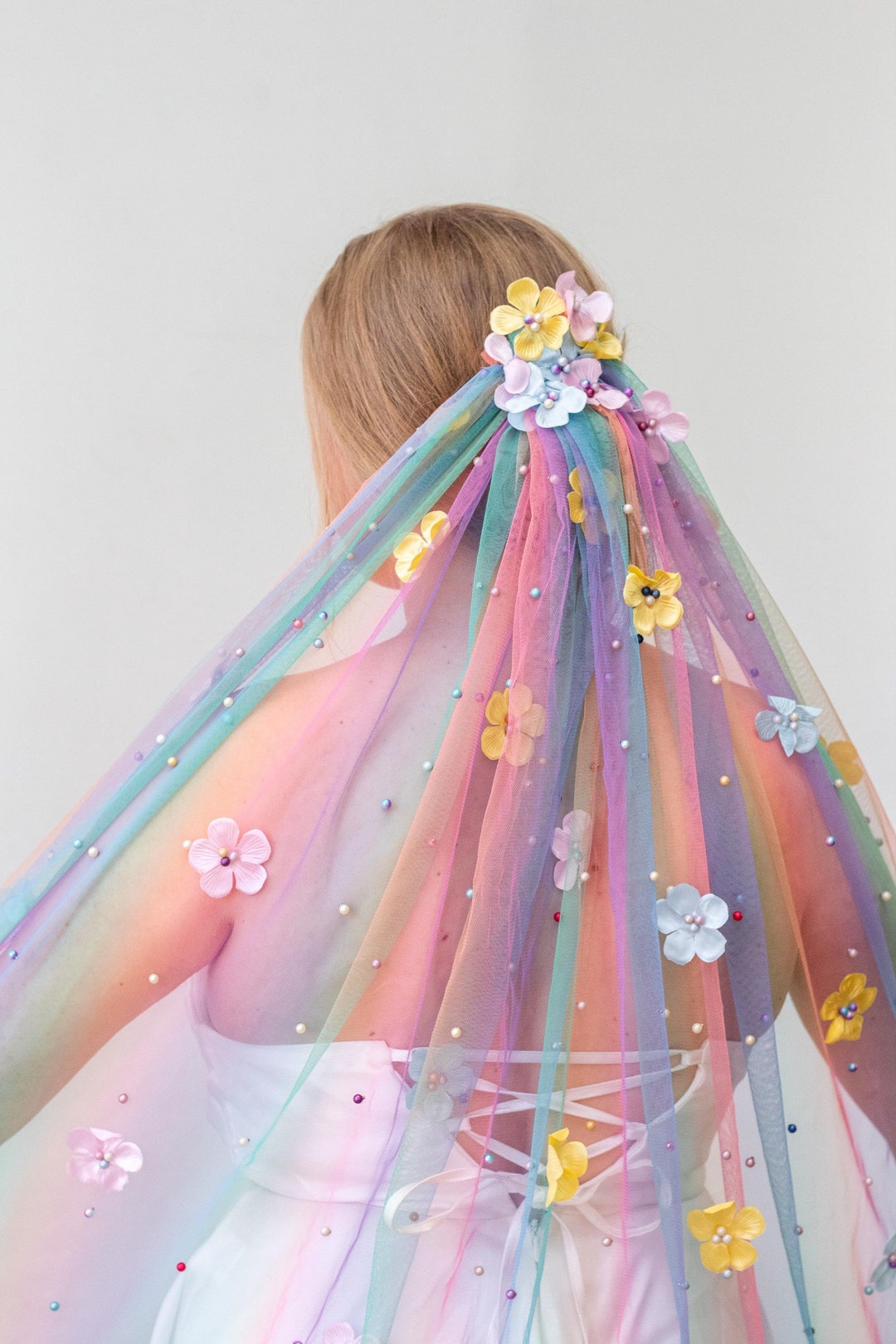 Unicorn Bridal Veil, Rainbow Wedding Veil, Multicolor 3D Flower Bridal ...
