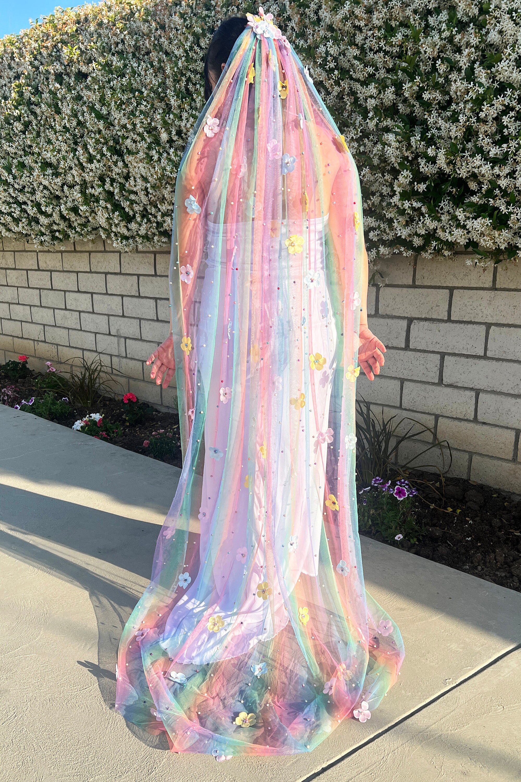 Unicorn Bridal Veil, Rainbow Wedding Veil, Multicolor 3D Flower Bridal ...