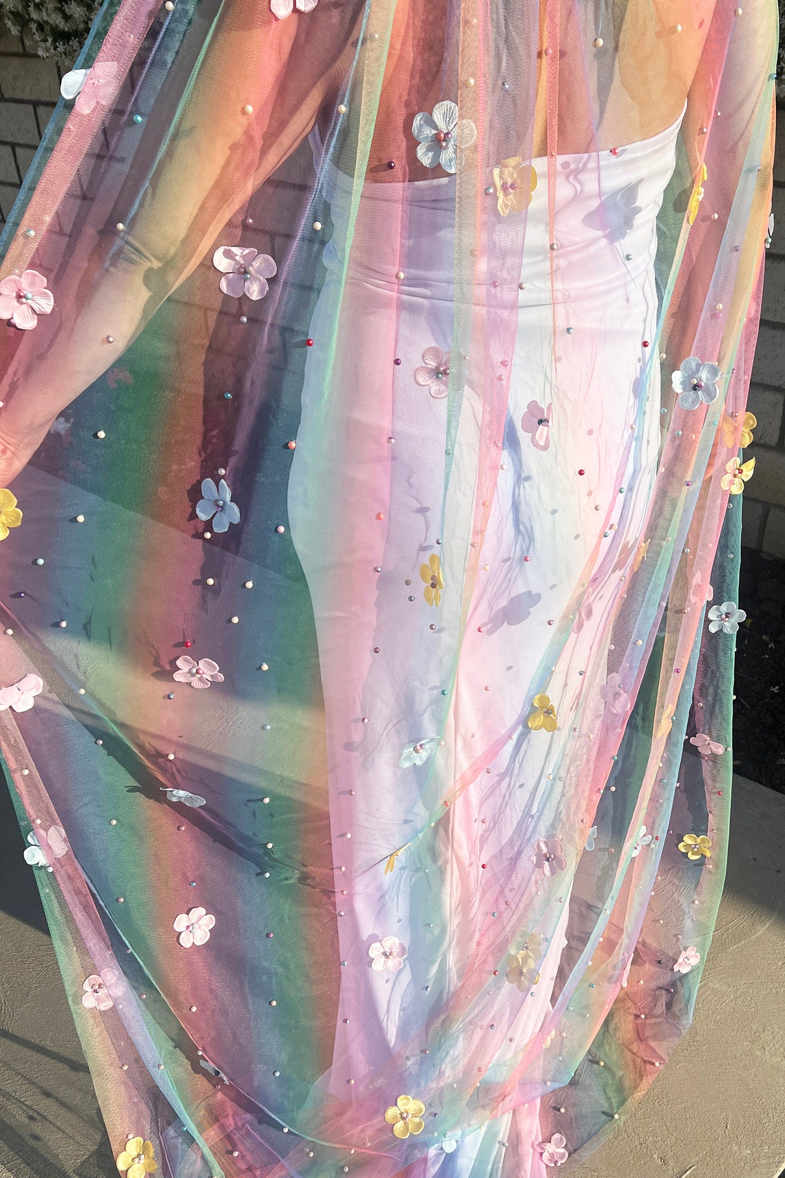 Unicorn Bridal Veil, Rainbow Wedding Veil, Multicolor 3D Flower Bridal ...