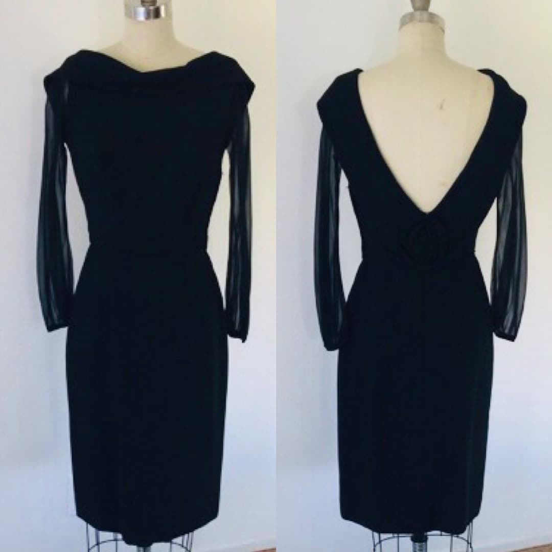 60's Ann Barry Low Back Cocktail Dress Sheer Chiffon Sleeve S/M - Etsy ...