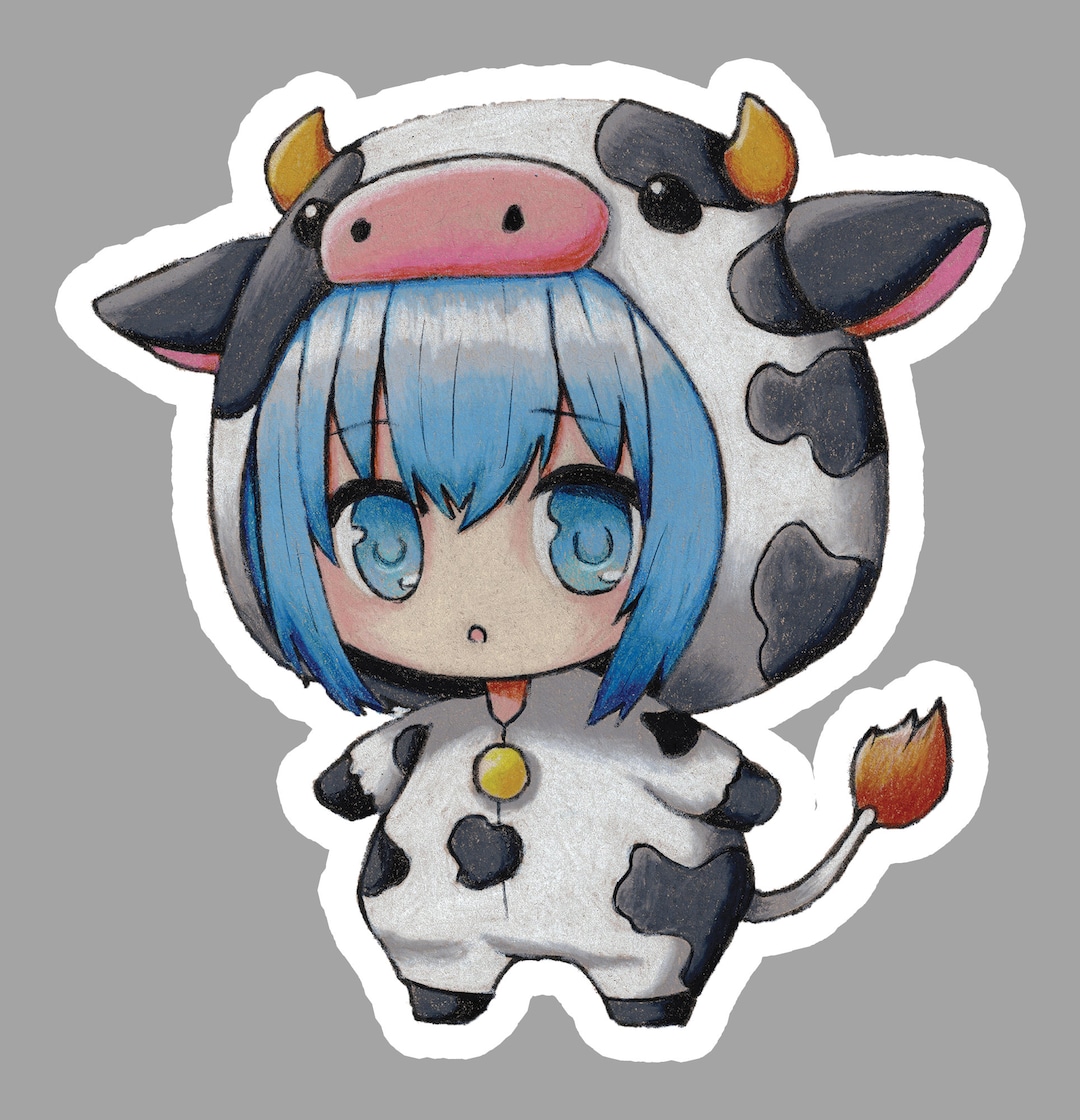 Anime Girl in Cow Chibi Sticker - Etsy