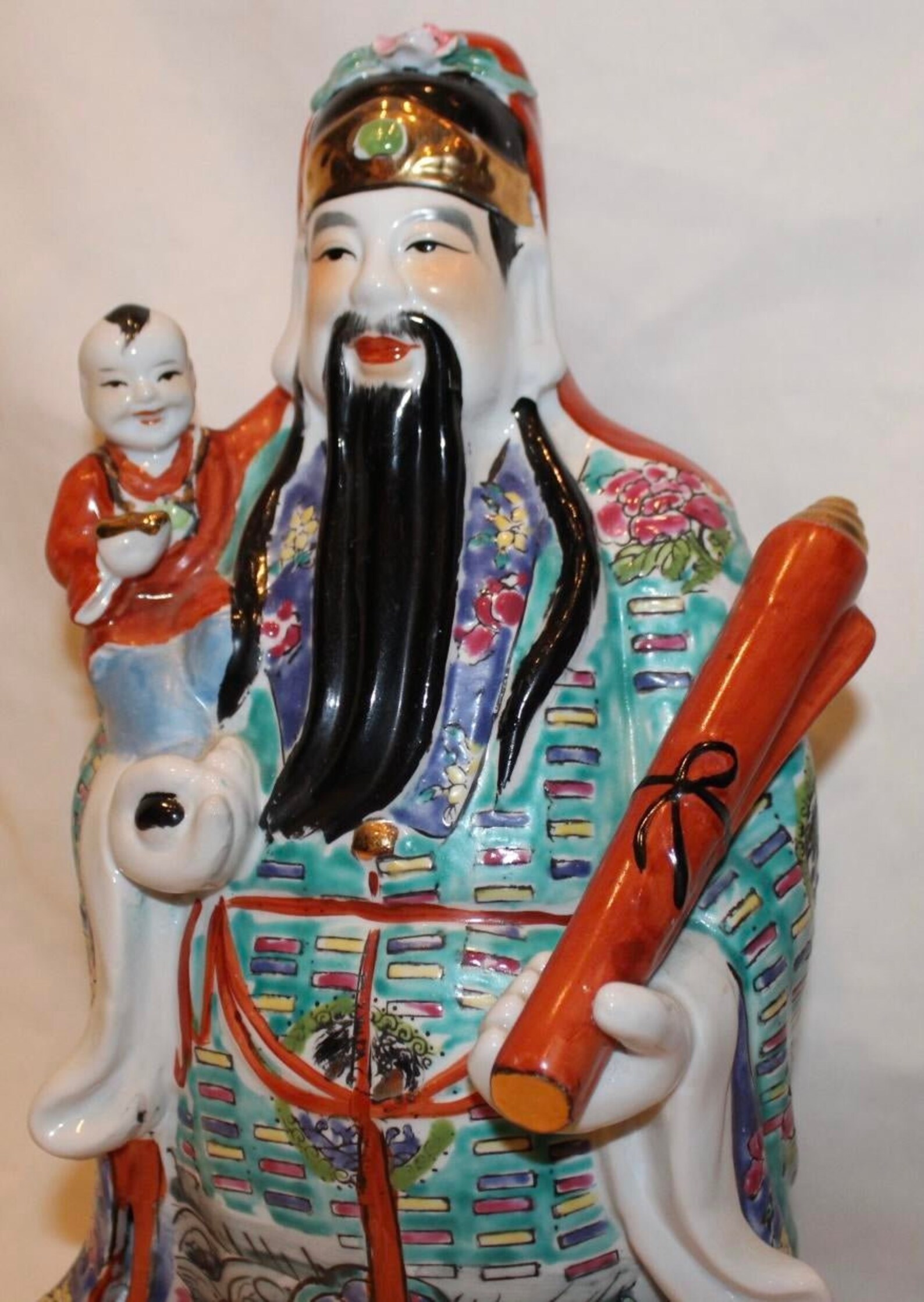 Vintage Late 20th-century Ceramic Chinese Wise Man Holding Children ...