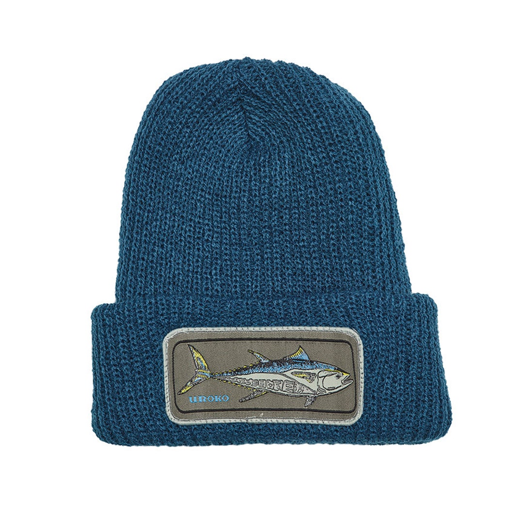 BLUEFIN TUNA Woven Patch Design Majolica Blue Watch Cap Cuffed Beanie ...