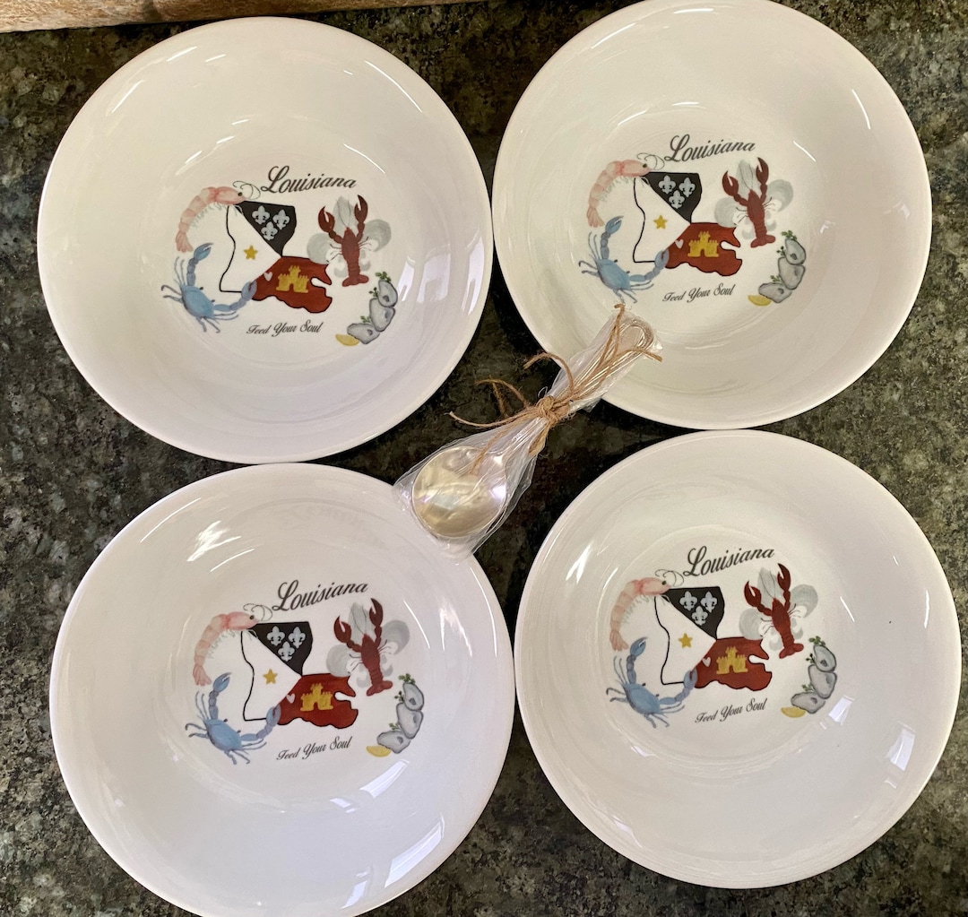 8 Piece Louisiana Cajun Gumbo Bowl & Spoon Set Ceramic Porcelain ...