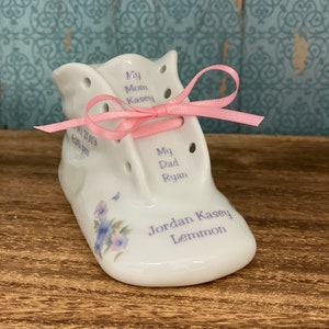 1 Personalized Bright White Porcelain Baby Shoe Bootie Keepsake Newborn ...