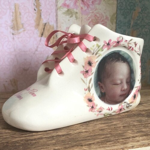 1 Personalized Antique White Ceramic Baby Shoe Bootie Keepsake - Etsy
