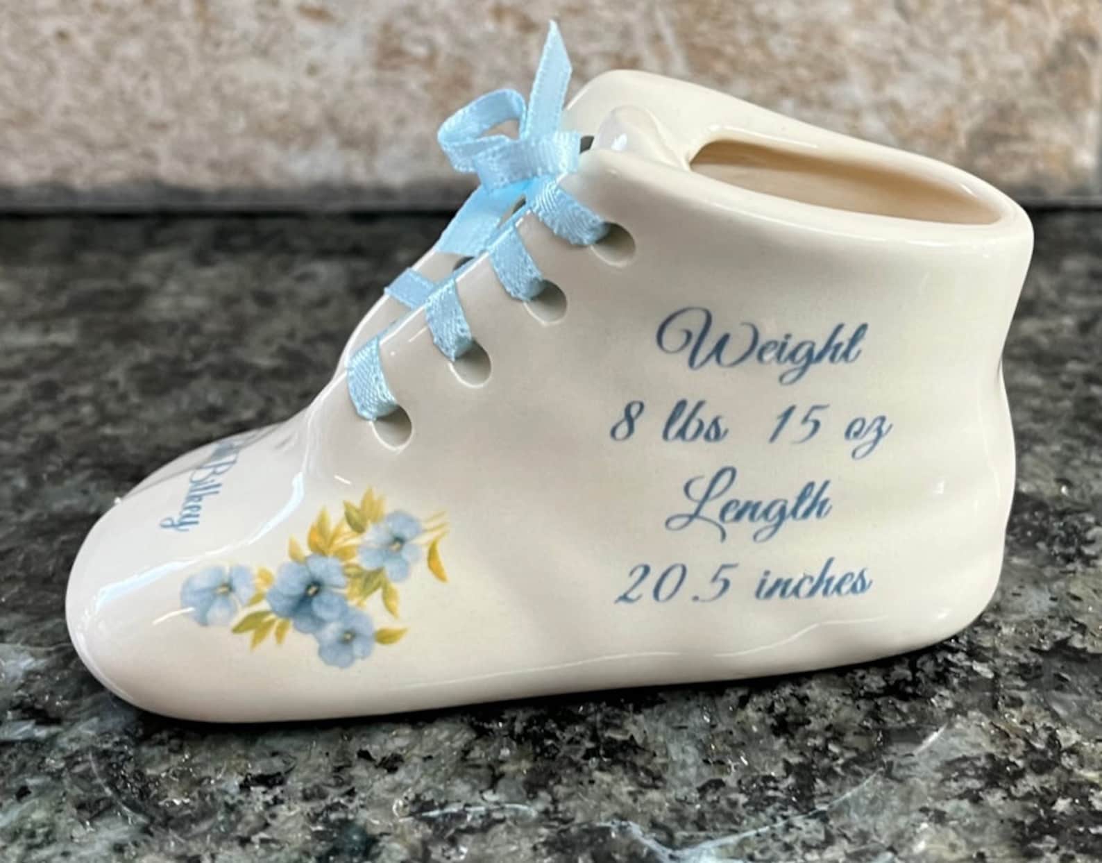 1 Personalized Handmade Antique White Ceramic Baby Shoe Bootie Keepsake ...