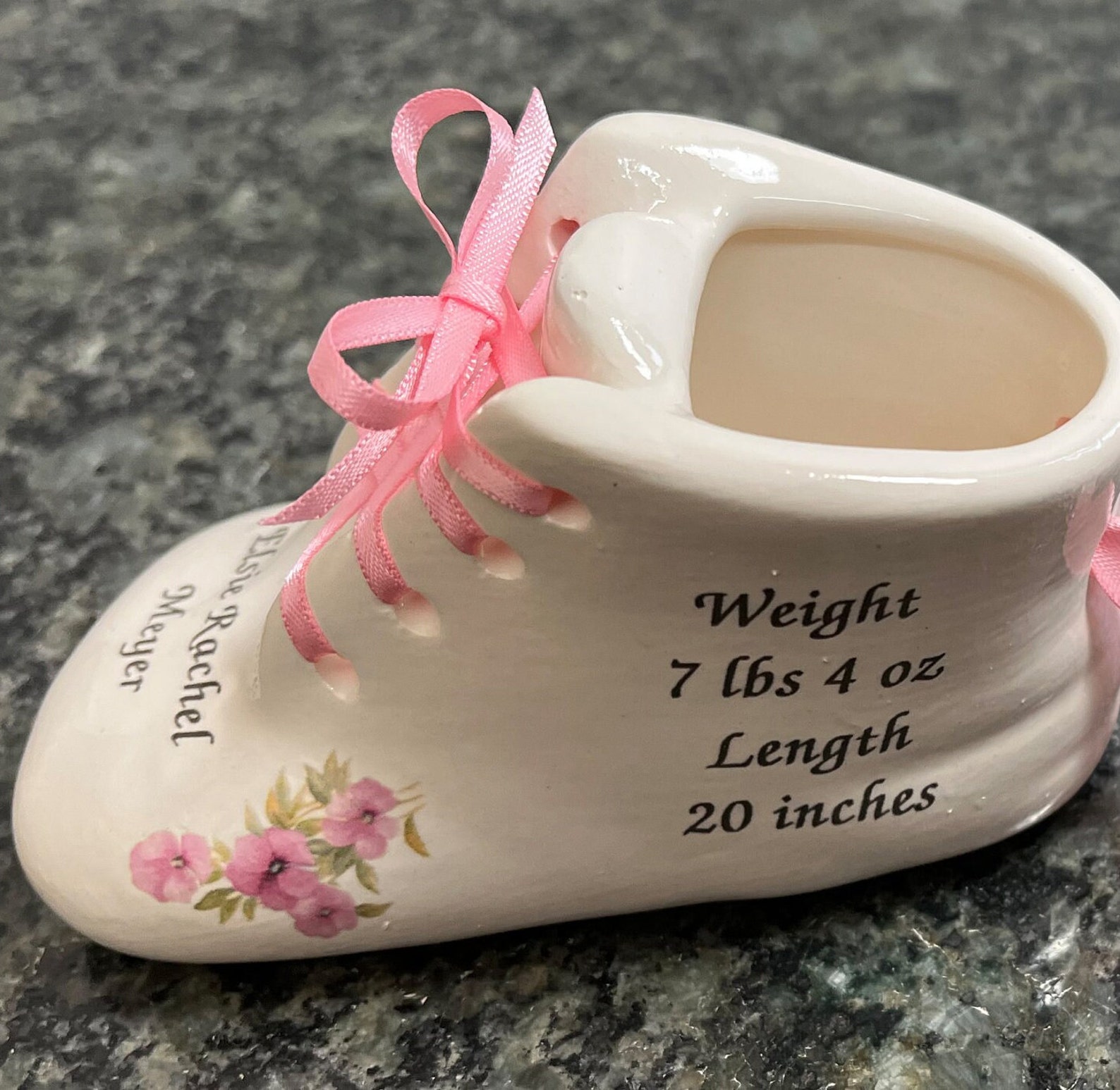 1 Personalized Handmade Antique White Ceramic Baby Shoe Bootie Keepsake ...