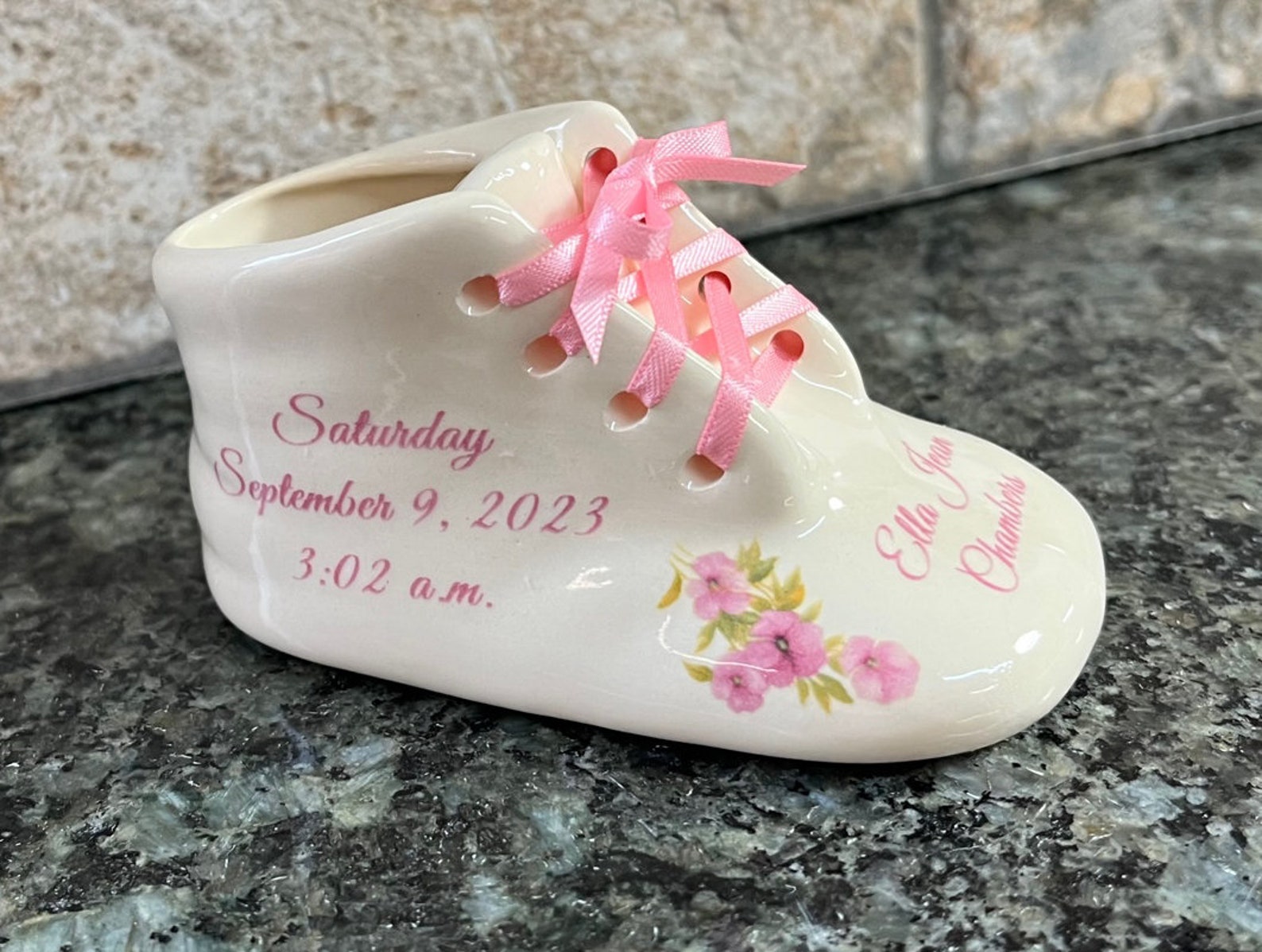 1 Personalized Handmade Antique White Ceramic Baby Shoe Bootie Keepsake ...