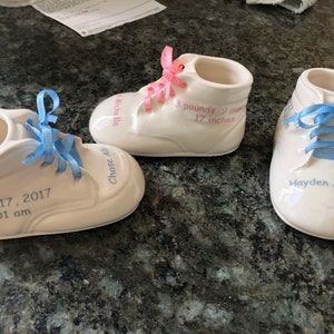 1 Personalized Antique White Ceramic Baby Shoe Bootie Keepsake Newborn ...