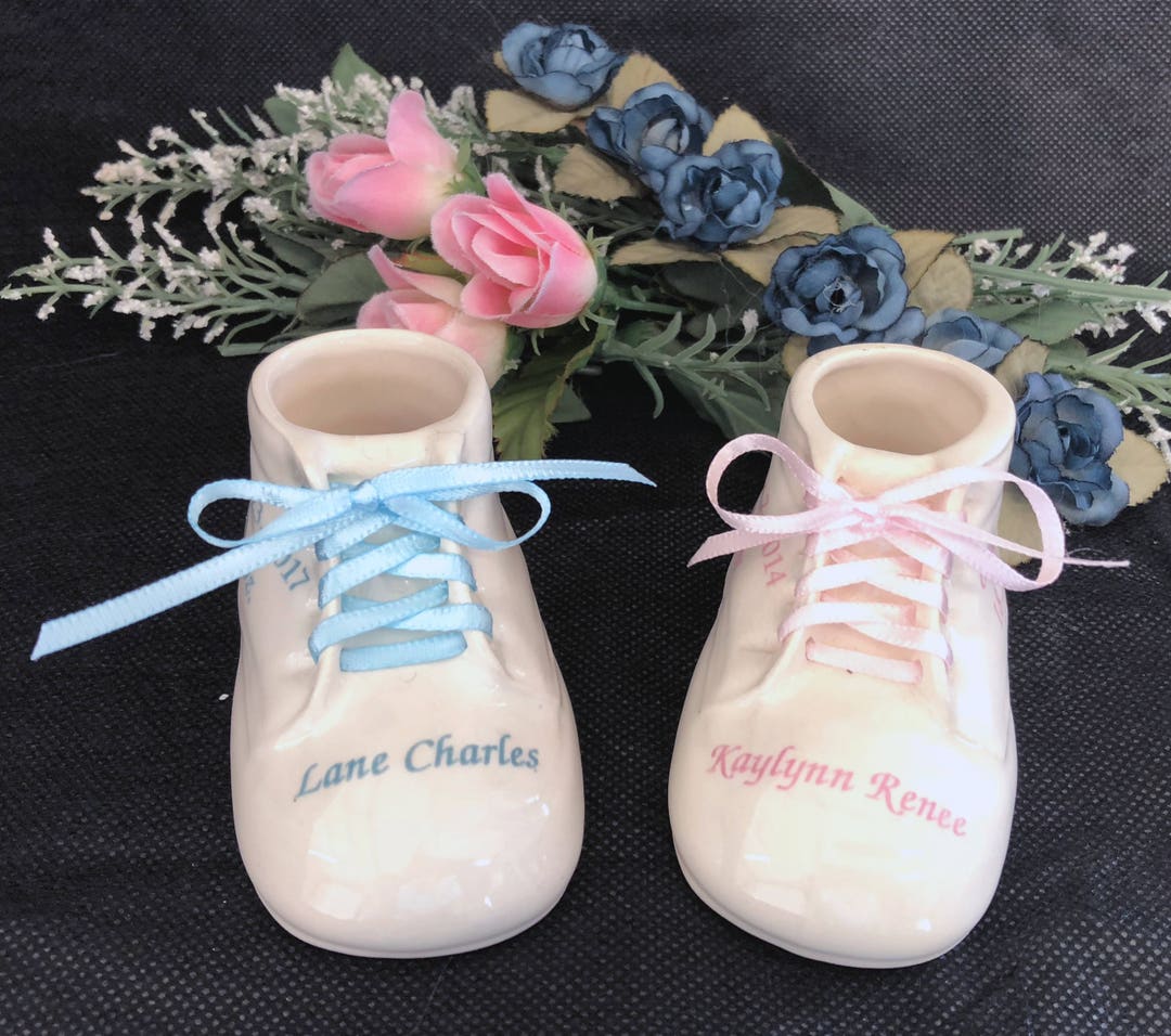 1 Personalized Antique White Ceramic Baby Shoe Bootie Keepsake Newborn ...