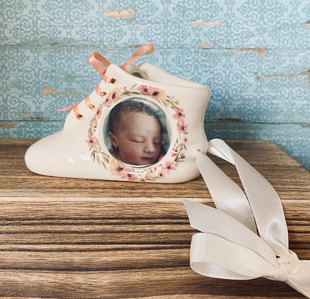 1 Personalized Handmade Antique White Ceramic Hanging Baby Shoe With ...
